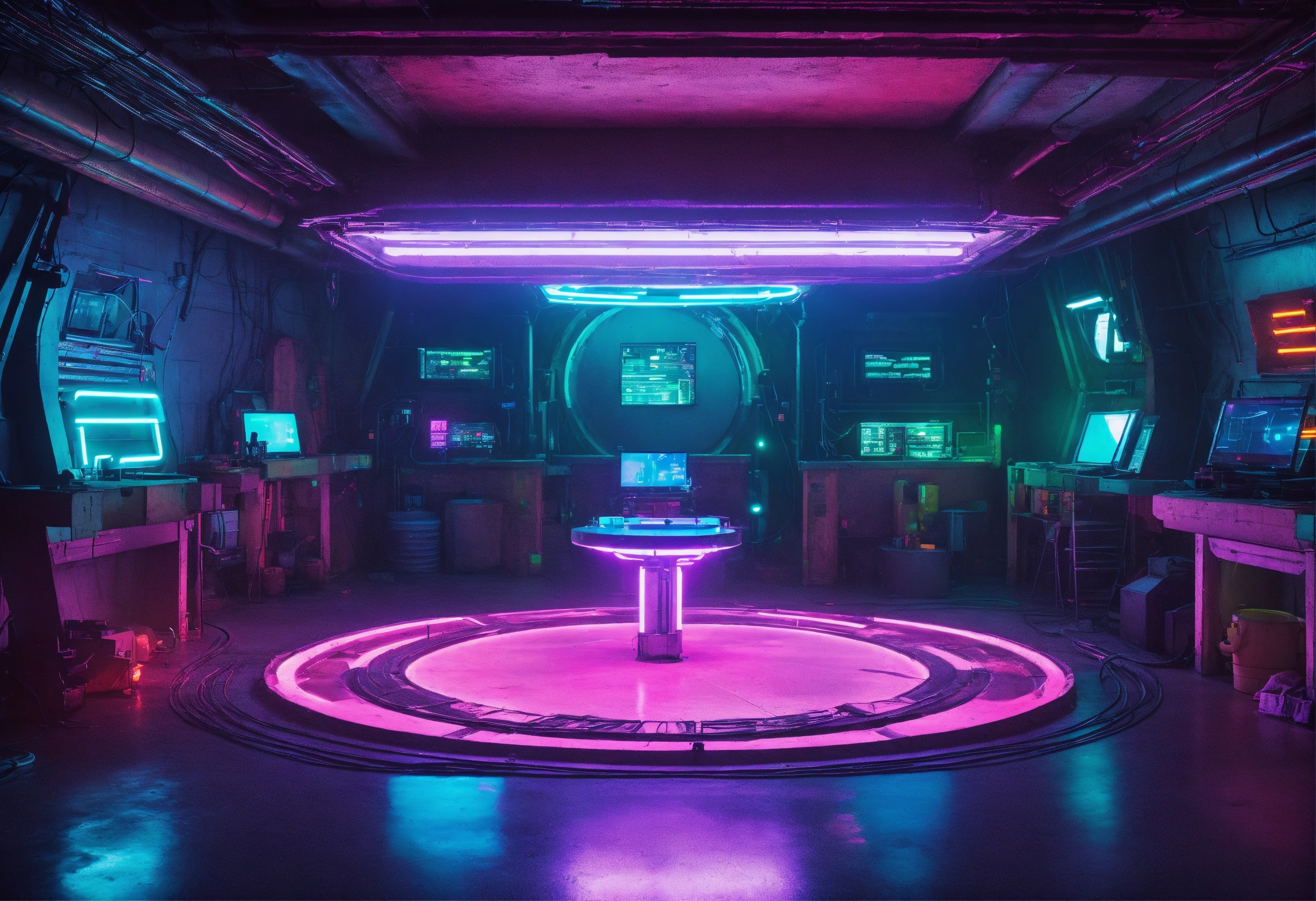 Lexica - Underground sci-fi base with cool colors and neon lighting ...