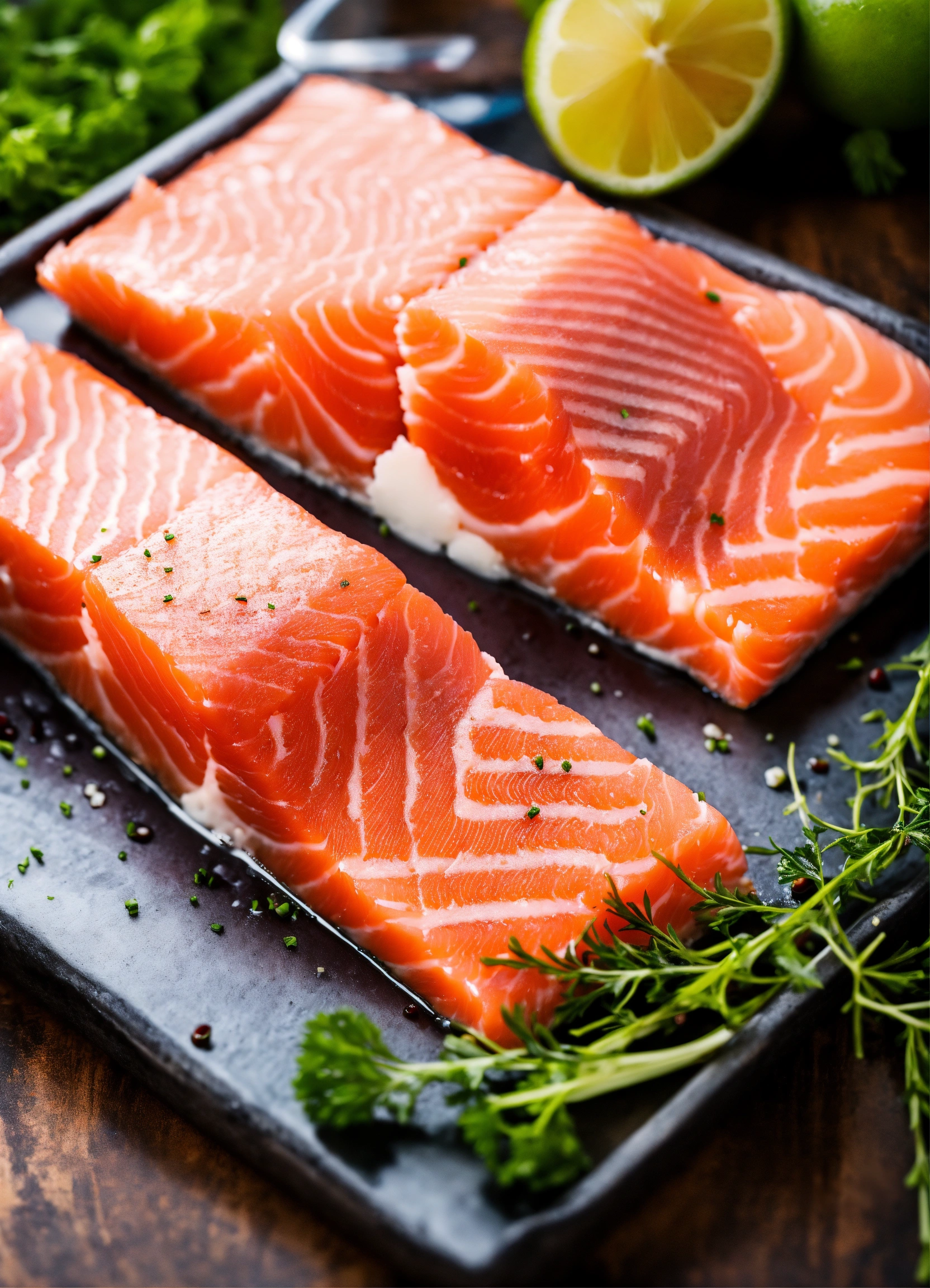 Lexica - Raw salmon fillet in a laboratory environment