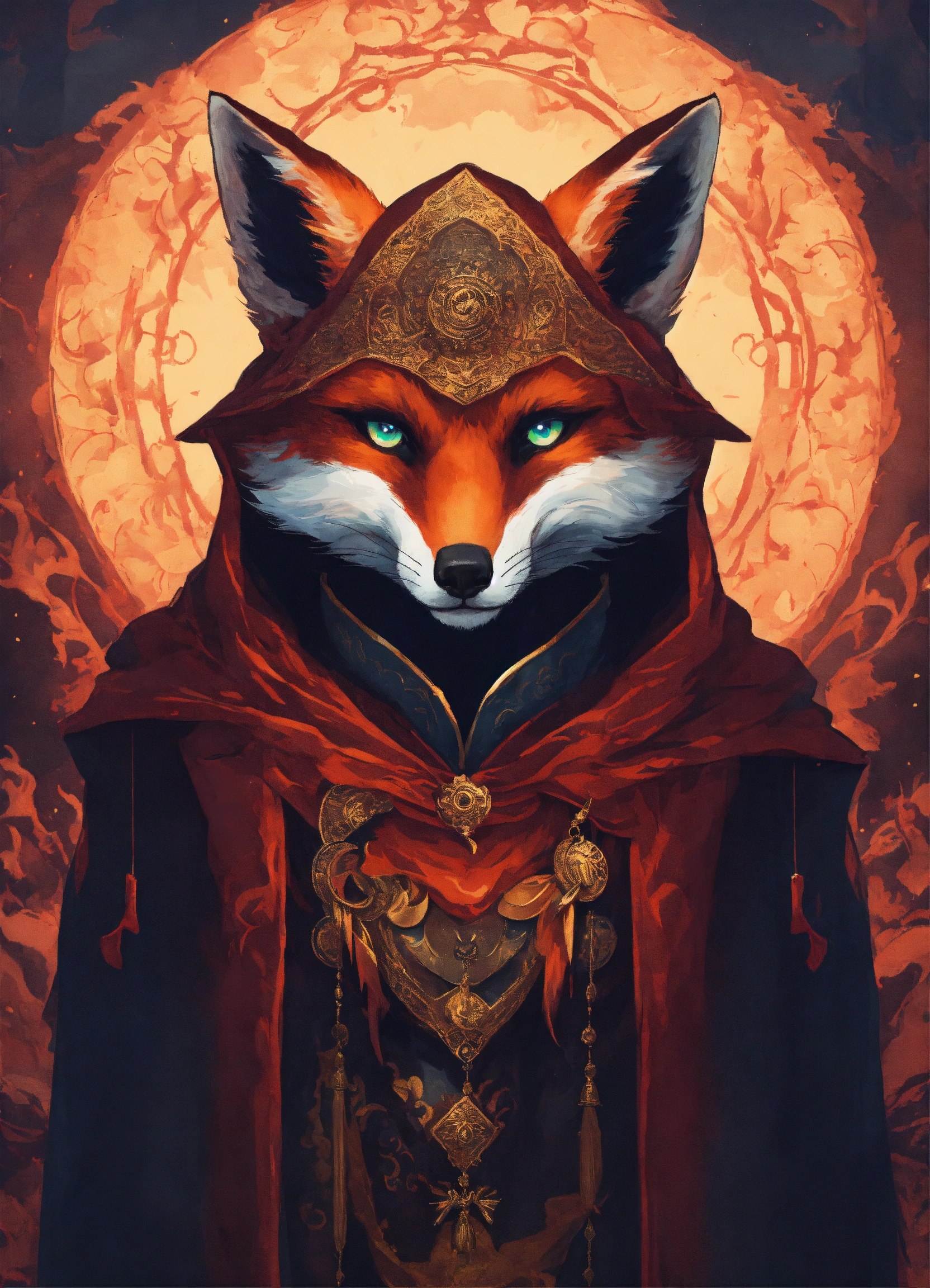 Lexica - A fox God of Trickery emanating tricks, shrouded with floating ...