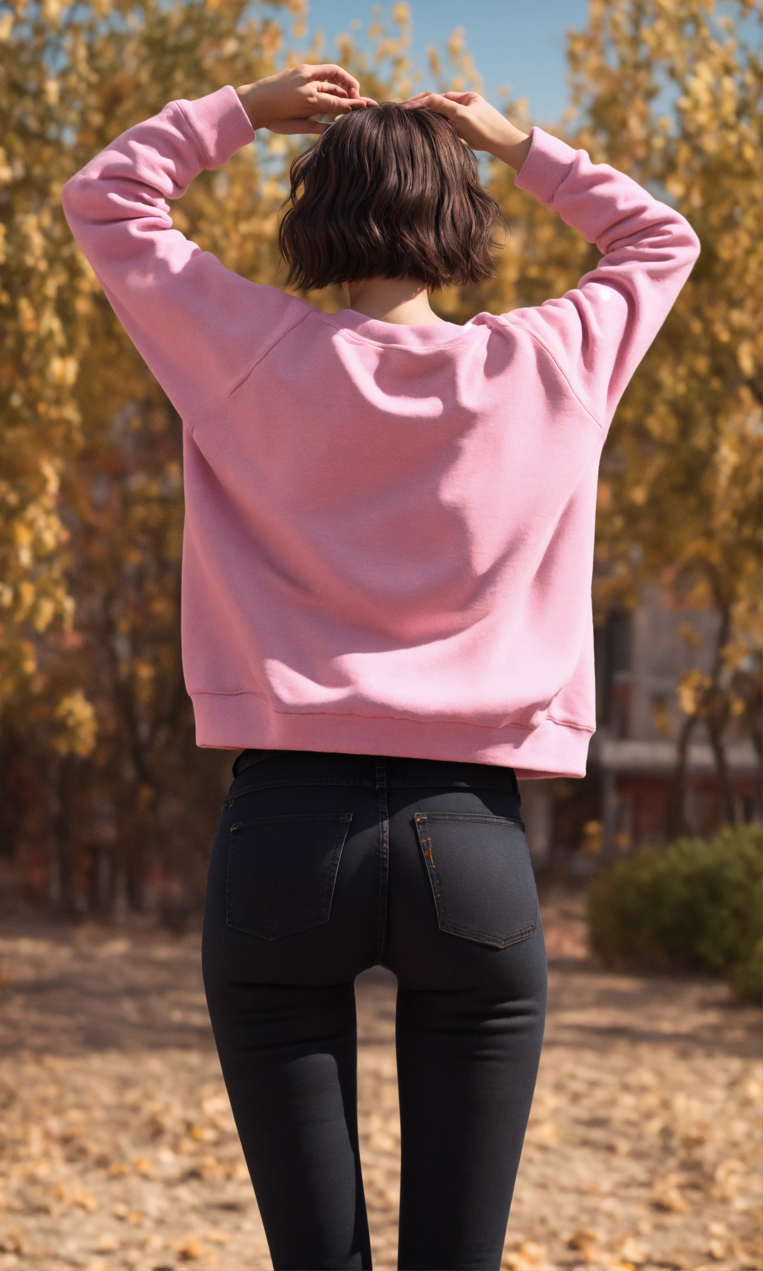 Lexica - Full body, a woman from her back, raising both her hands up ...