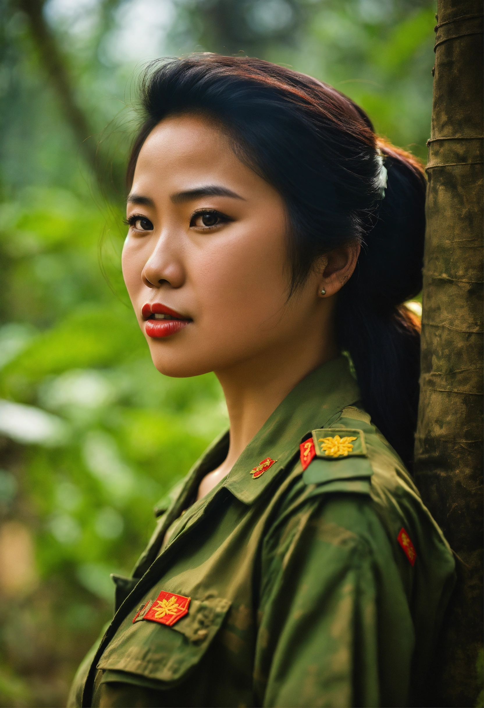 Lexica - Gorgeous vietnamese woman, guerrilla fighter, background of ...