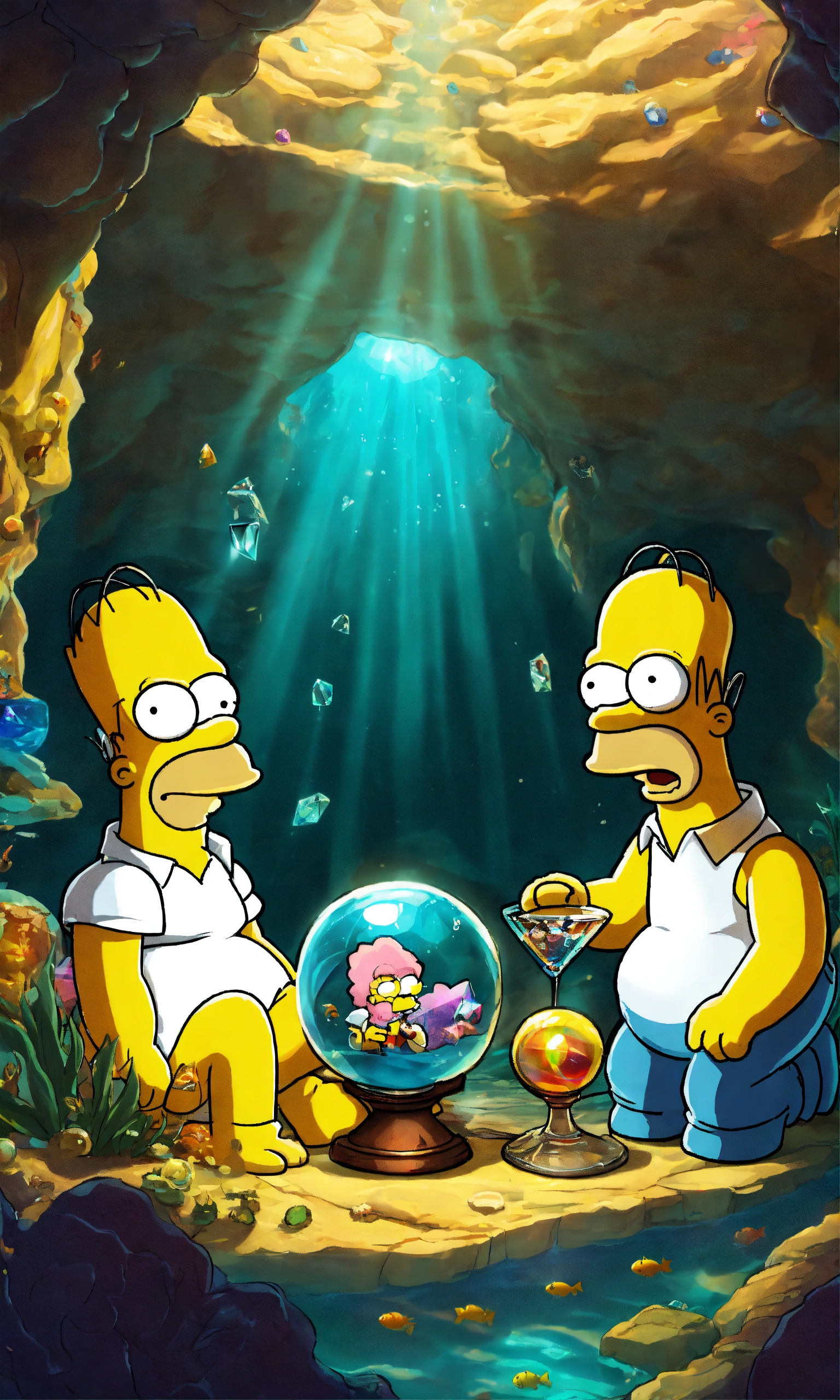 Lexica - Simpsons characters illuminati in an underwater cave with a ...