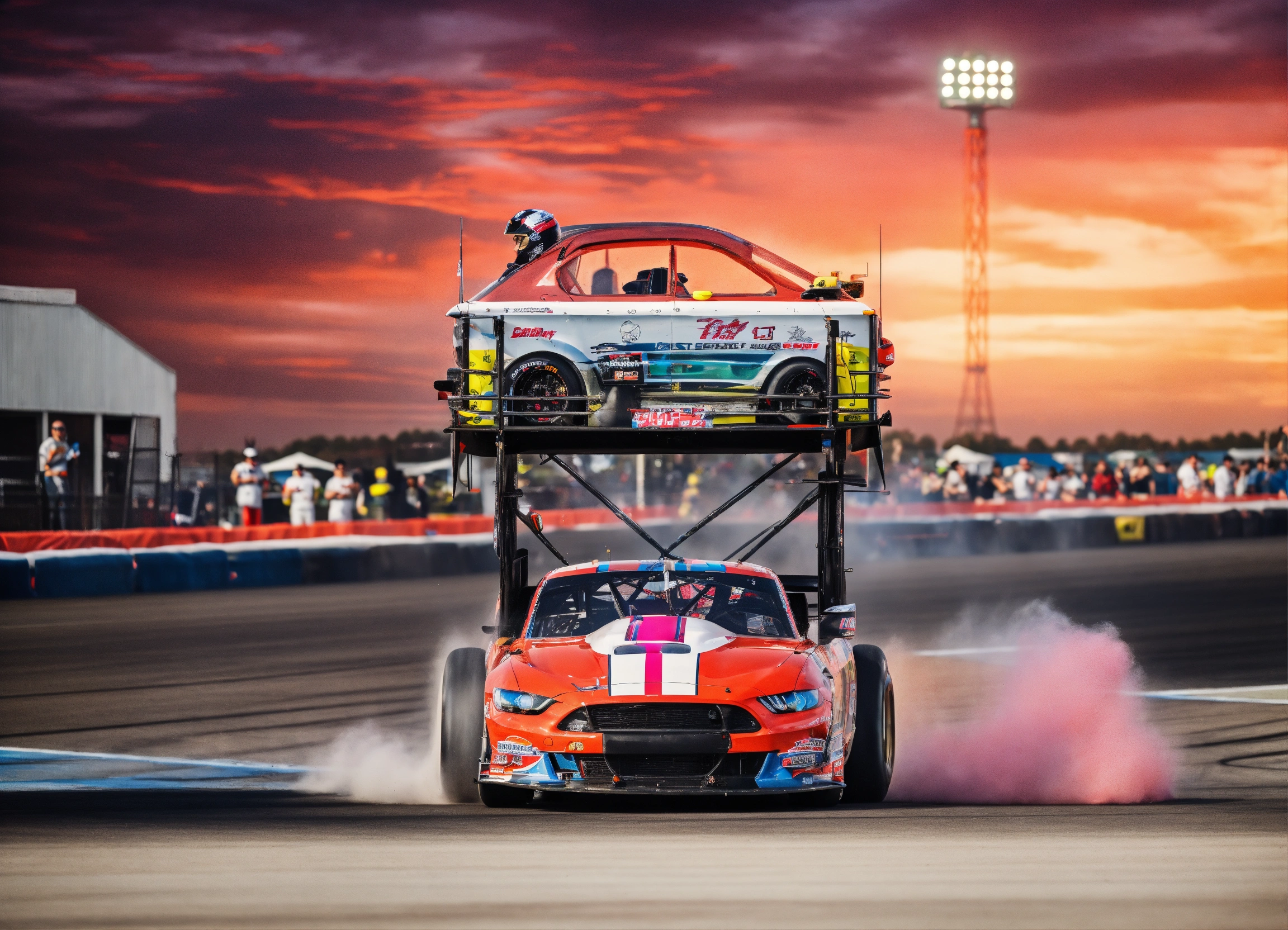Lexica - Drag race car, race tower in the background