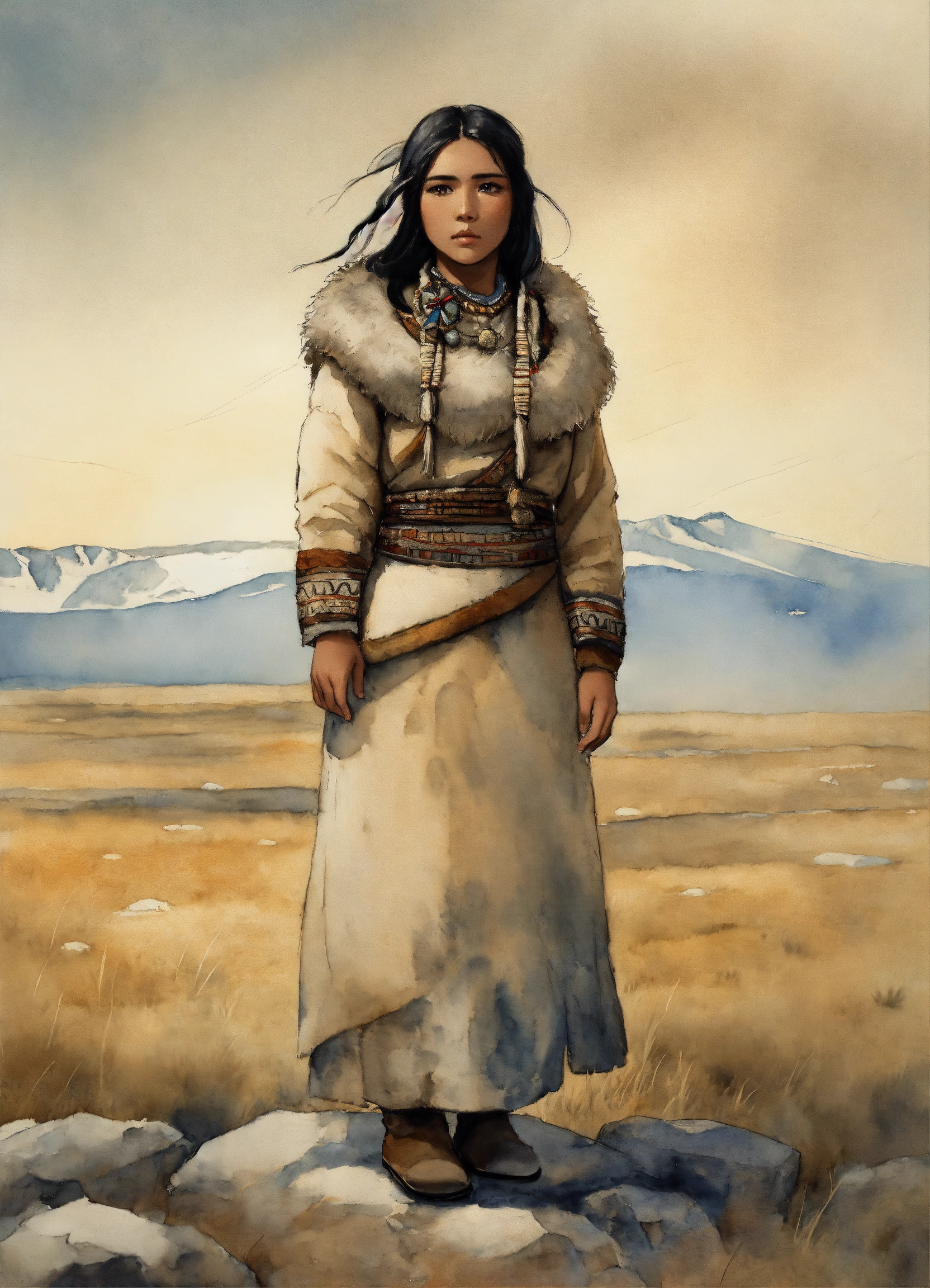Lexica - Full body Illustration of an inuit woman, young, 18 years old ...