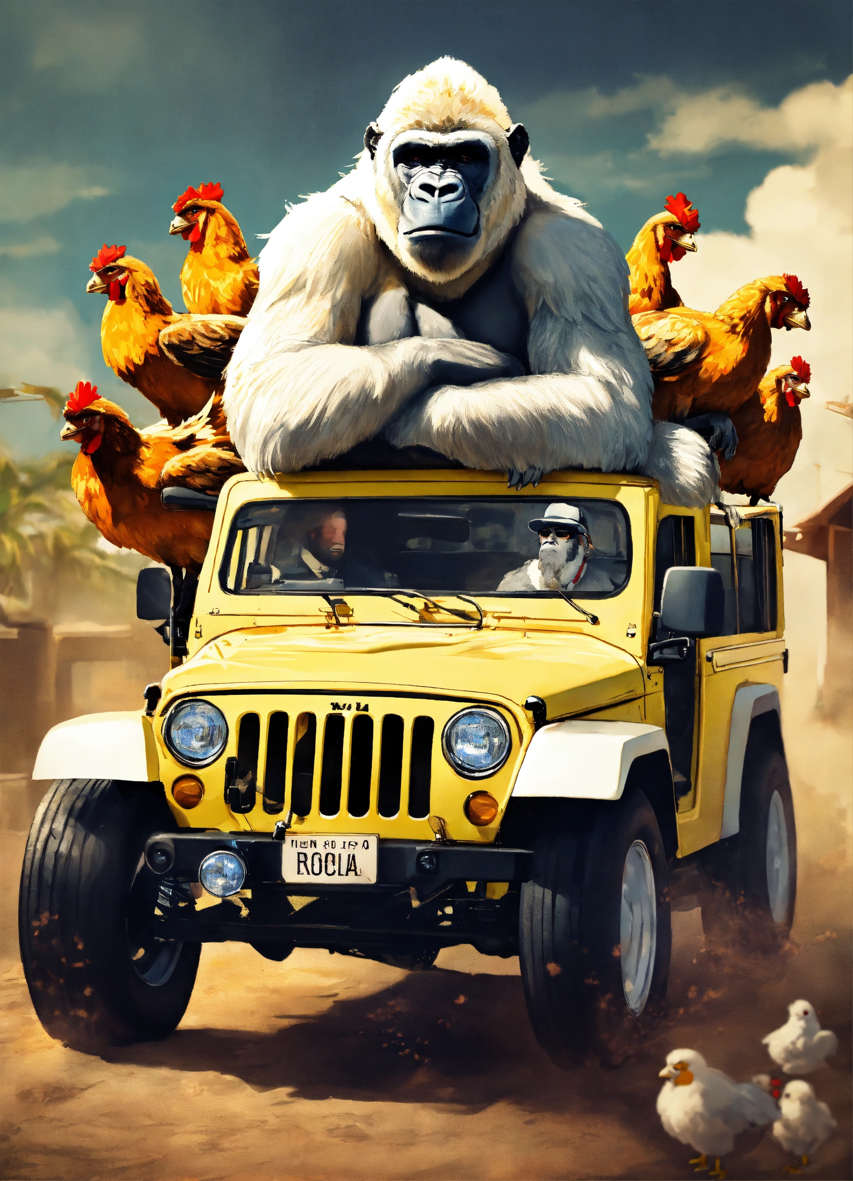 Lexica - A huge white gorilla gangster rapper driving a jeep full of ...
