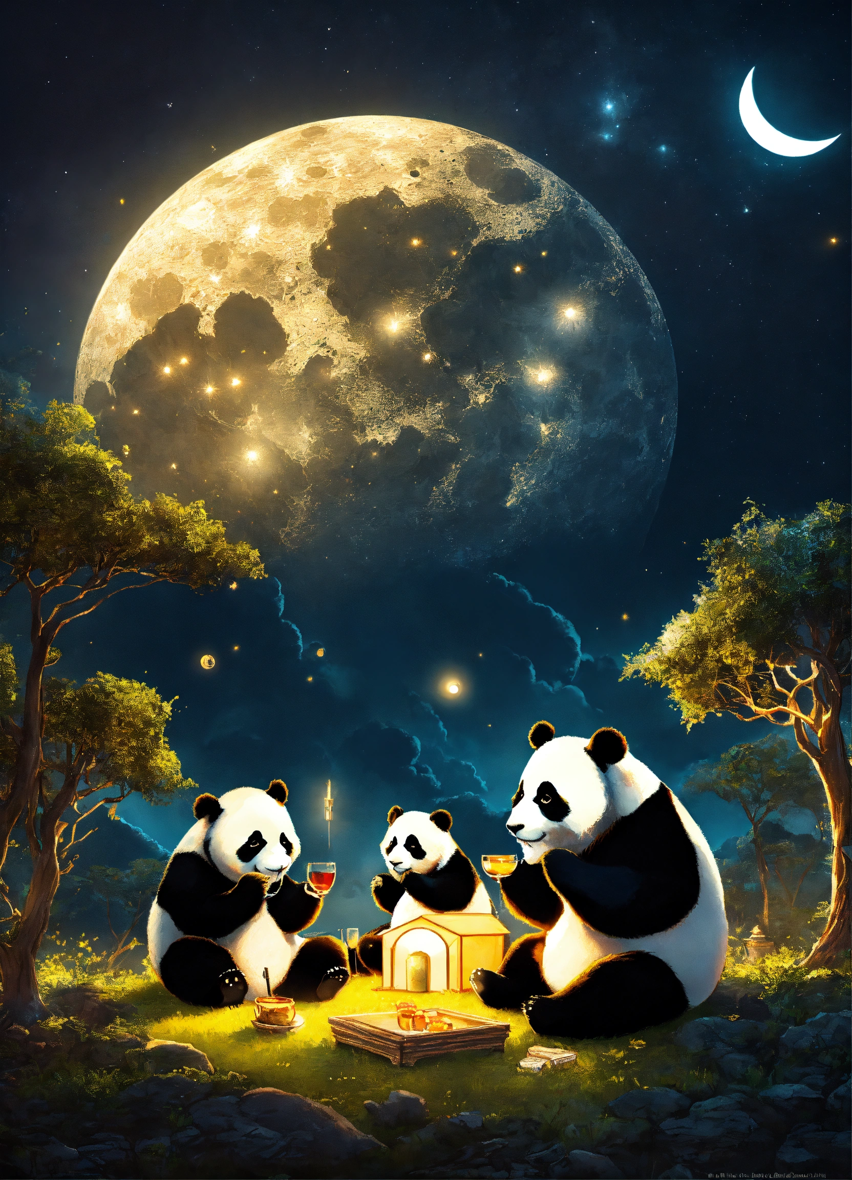 Lexica - Join pandas in a celestial soirée beneath the glow of the moon ...