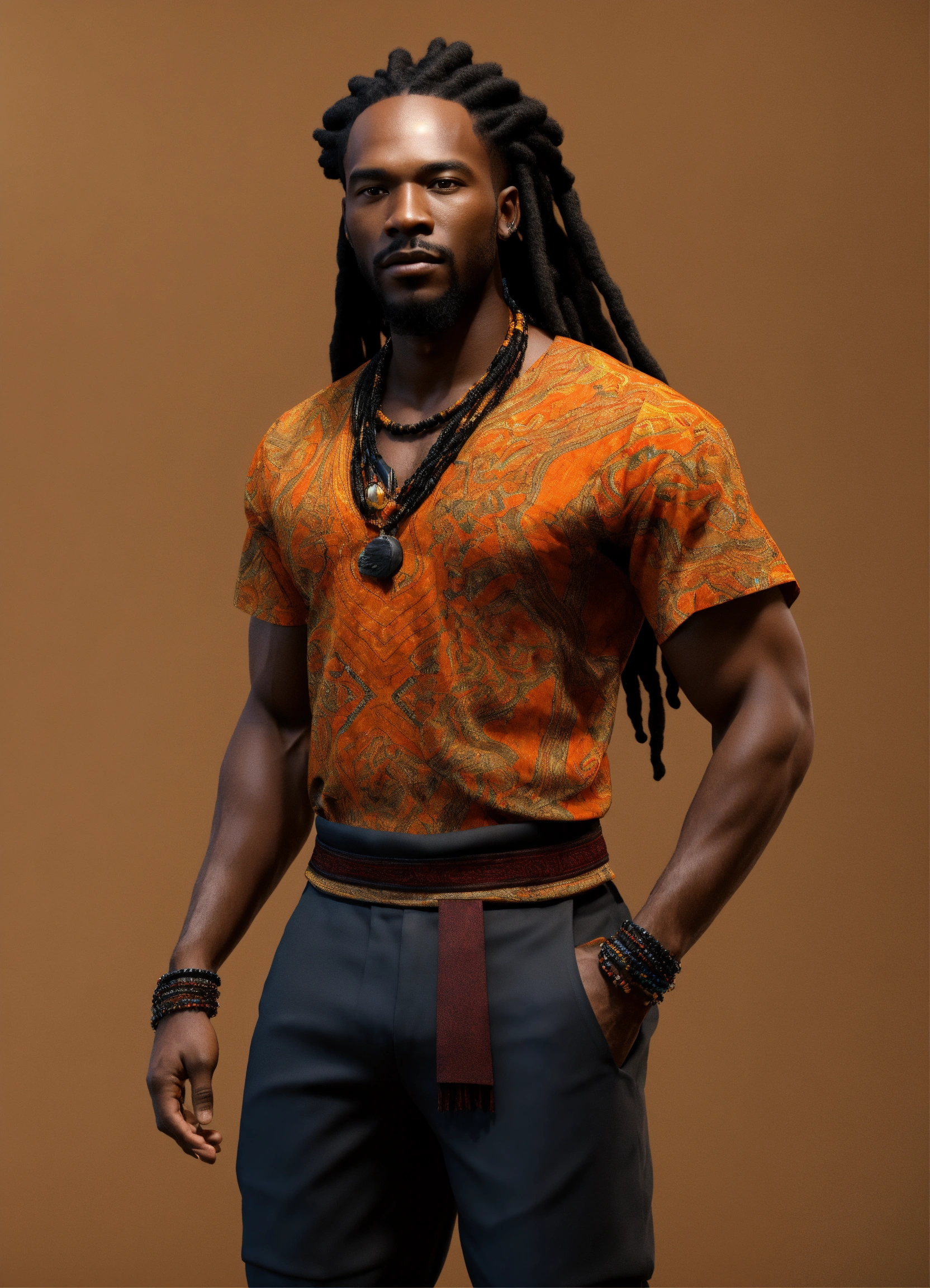 Lexica - 3d render of a Black man with long flowing dreadlocks, 6'5 ...
