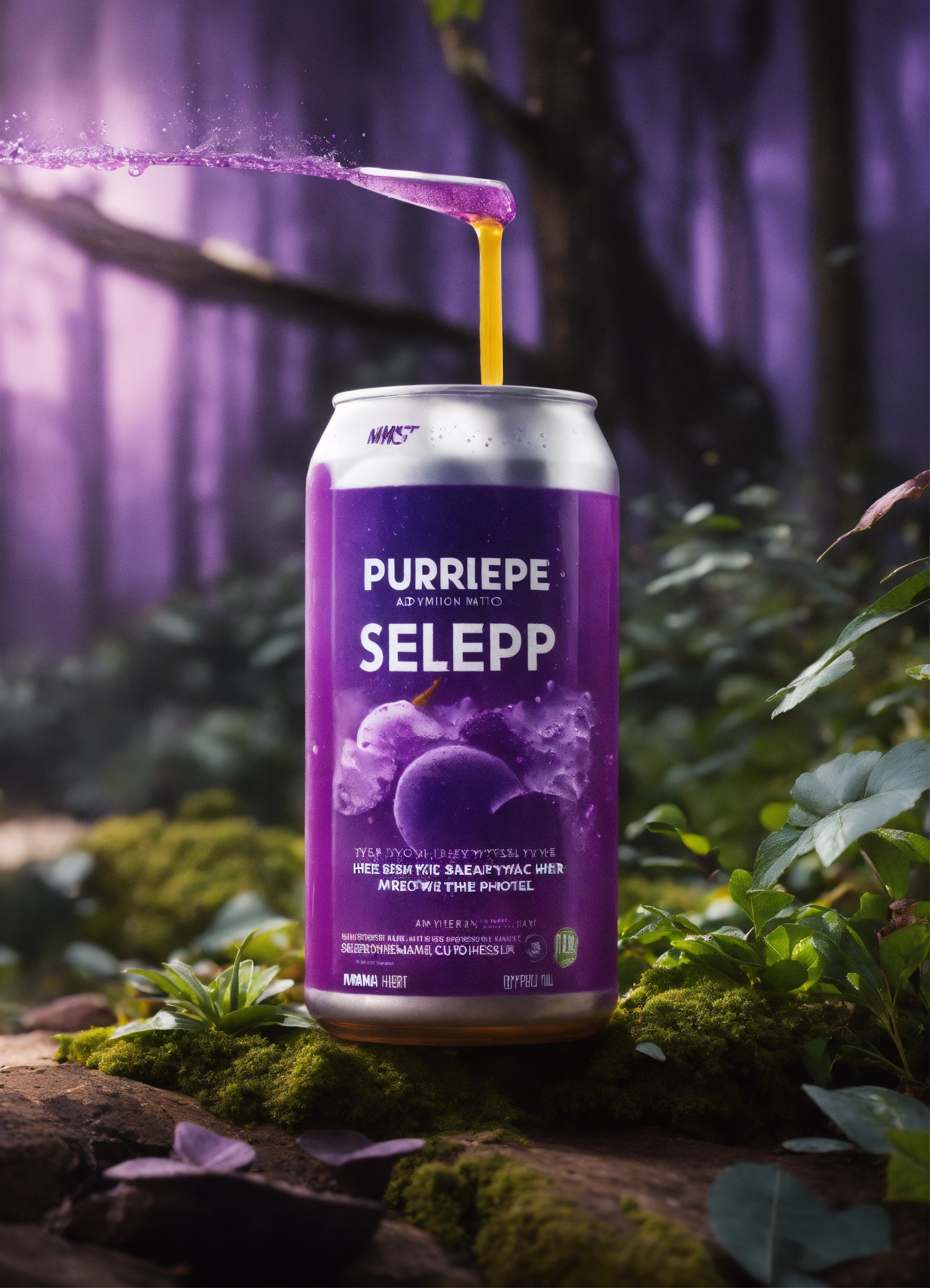 Lexica - Purple sleep drink, in the style of an outdoors product hero ...