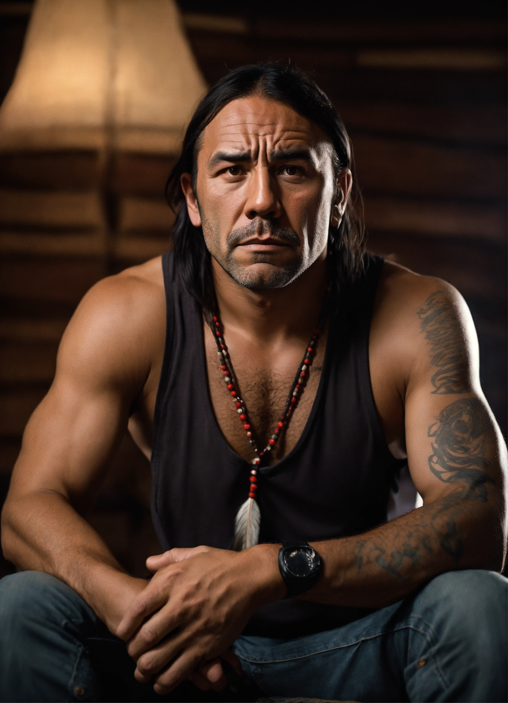 Lexica - Scared native american man, FRONT VIEW, casual clothes, arms ...