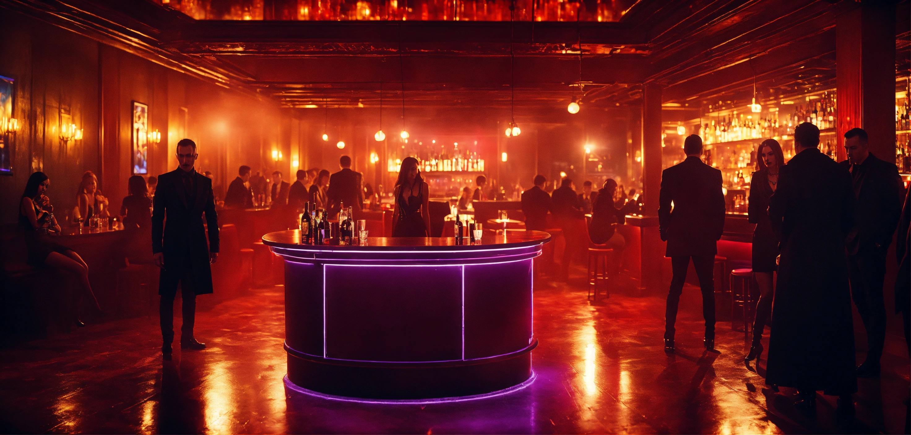 Lexica - Cinematic look, urban city night club bar with guests ...