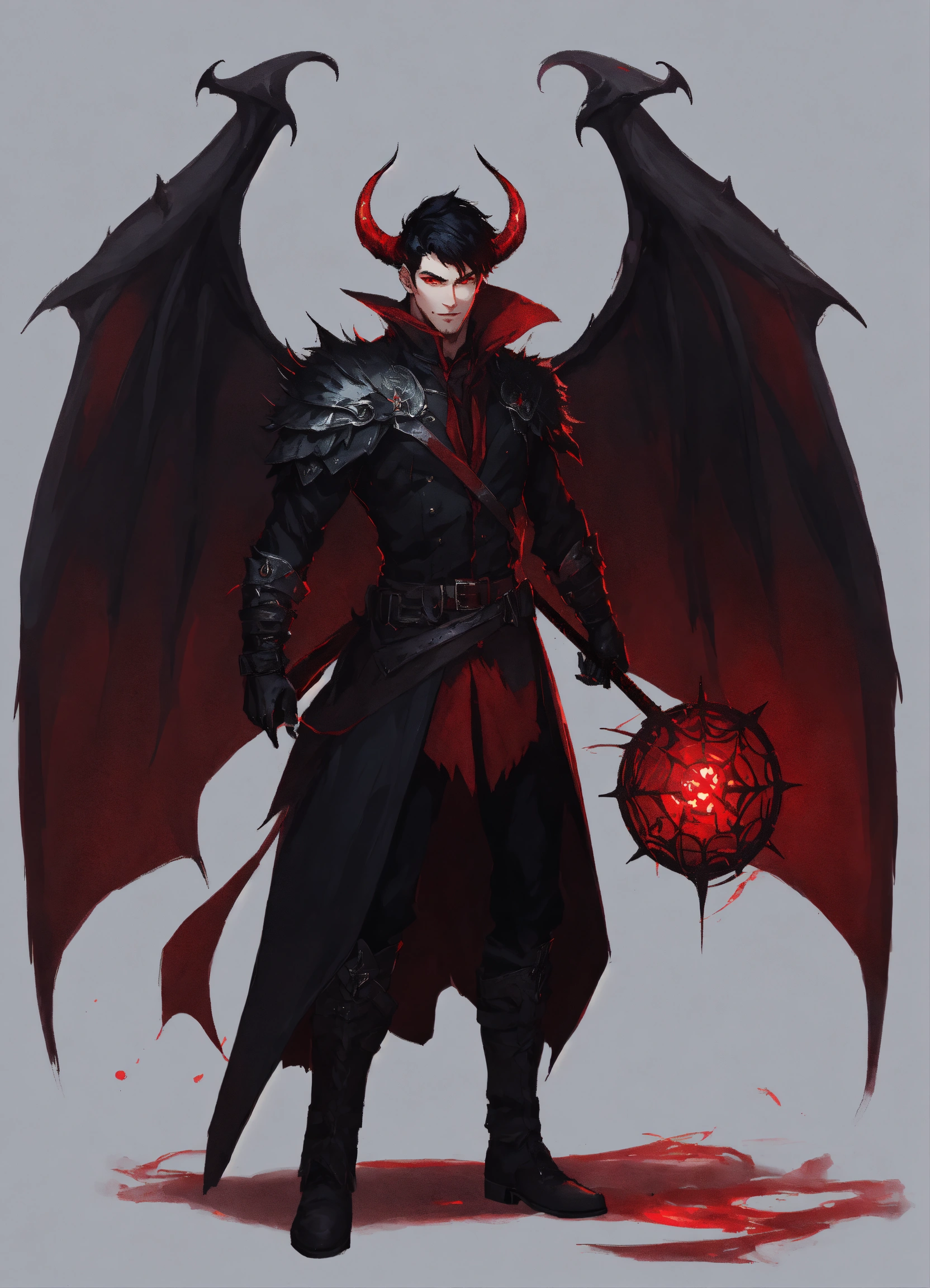 Lexica - A handsome half demon man with huge bat wings, red eyes and ...