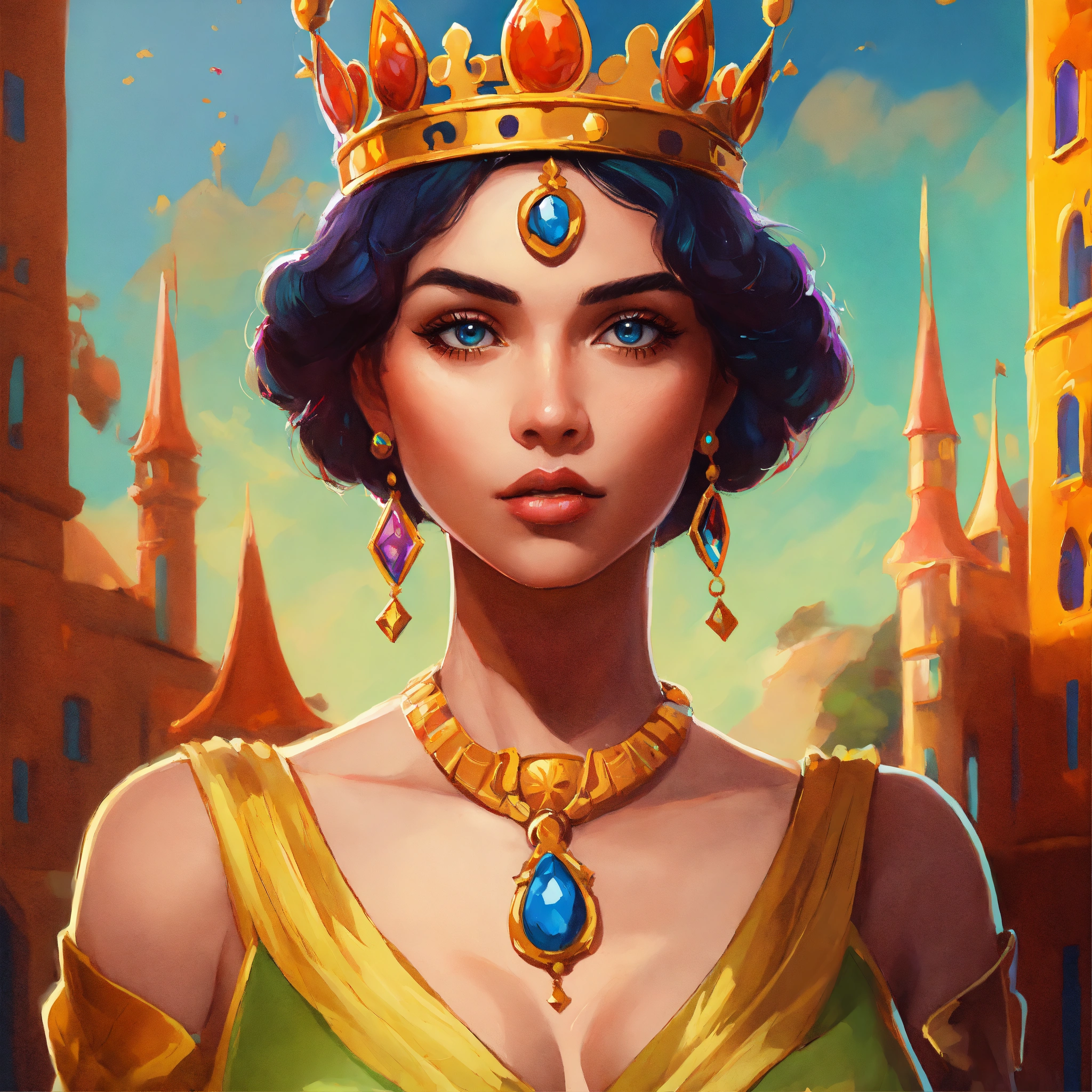 Lexica - Queen, realistic cartoon oil paint, 2D illustration style ...
