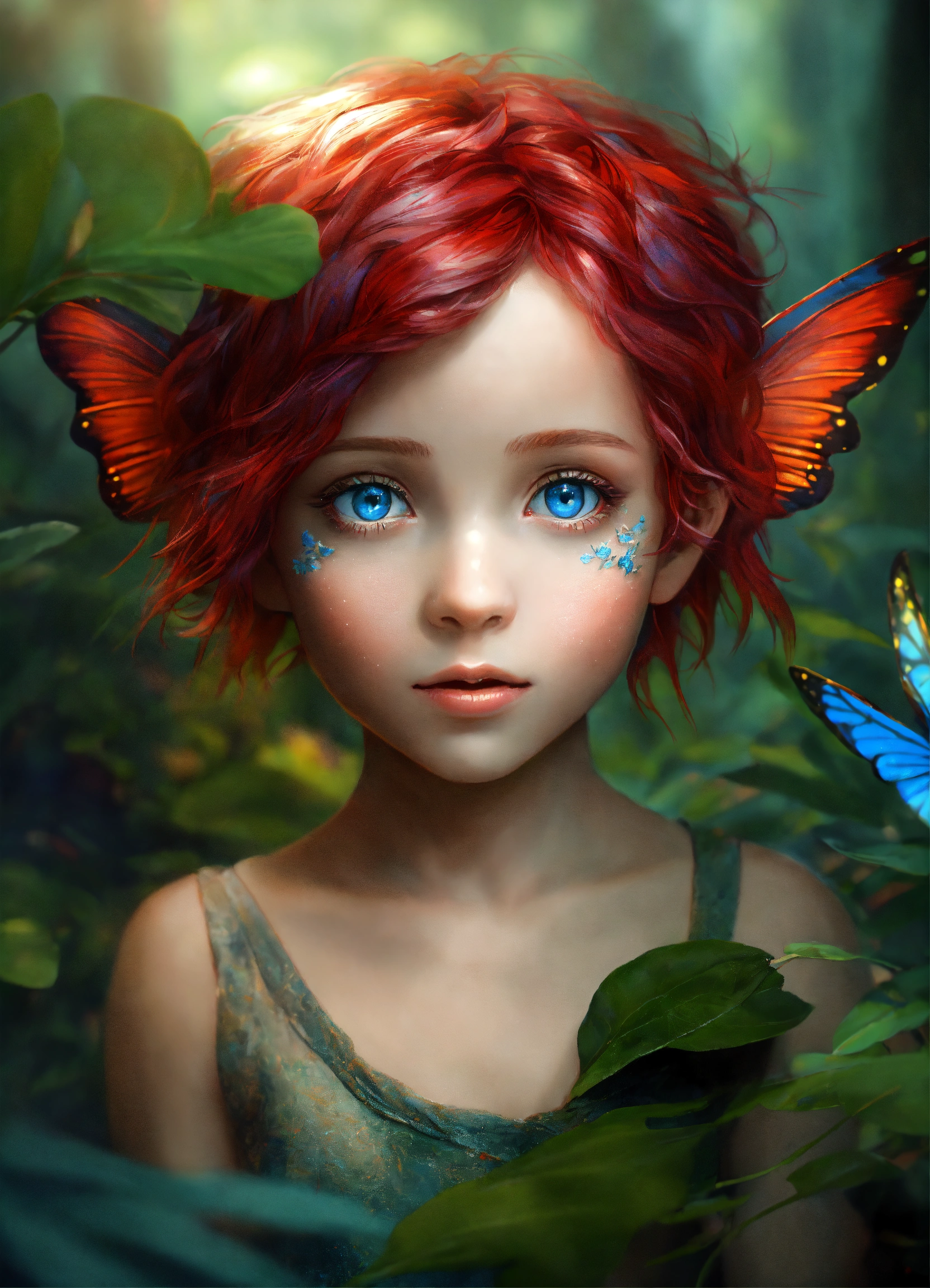 Lexica - Beautiful little pixie full body in a mystical jungle red ...