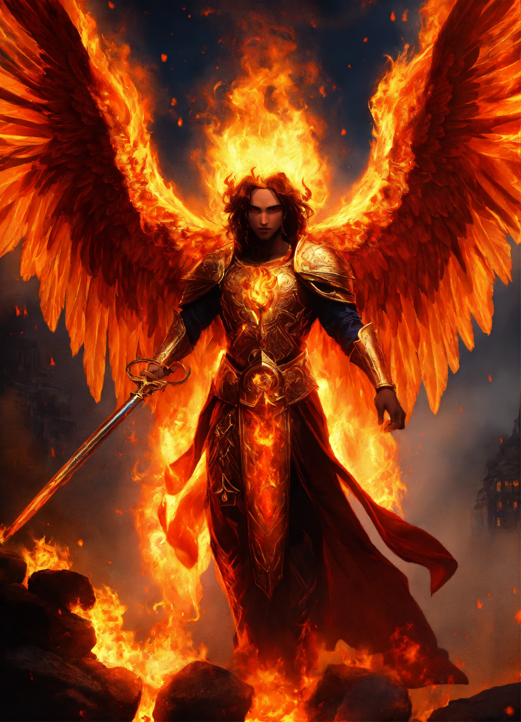 Lexica - Uriel the fire of god mulatto fire angel in flames and red eyes