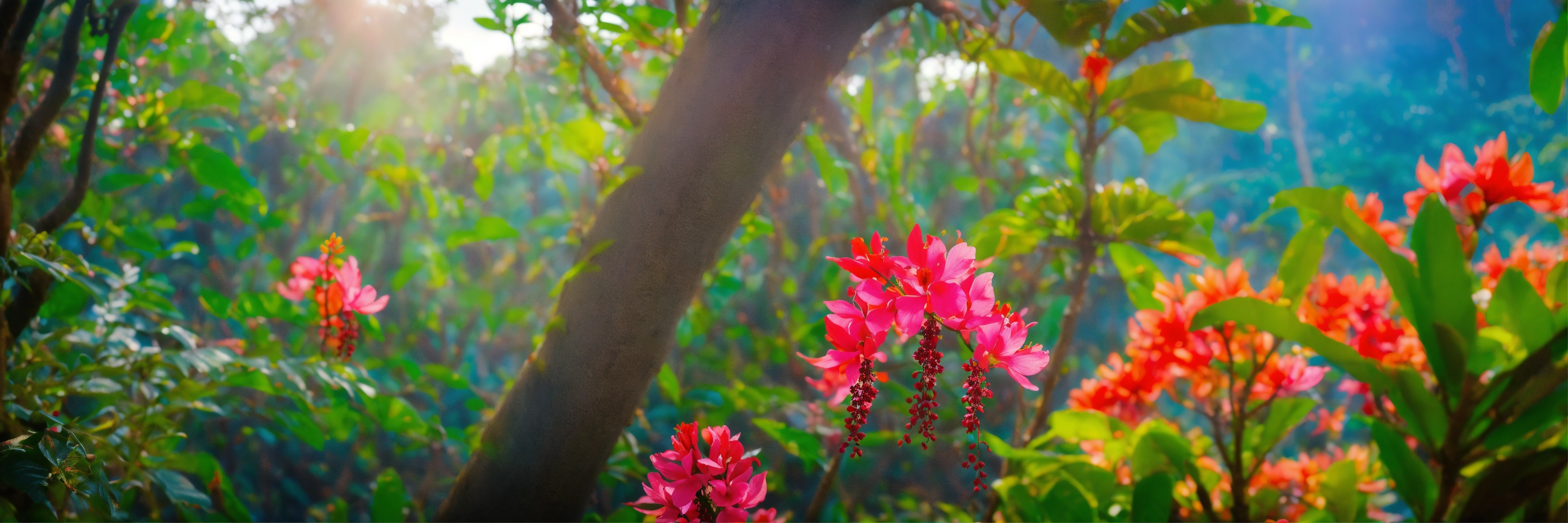 Lexica - Upclose view of a Luscious tree’s limbs blooming with tropical ...
