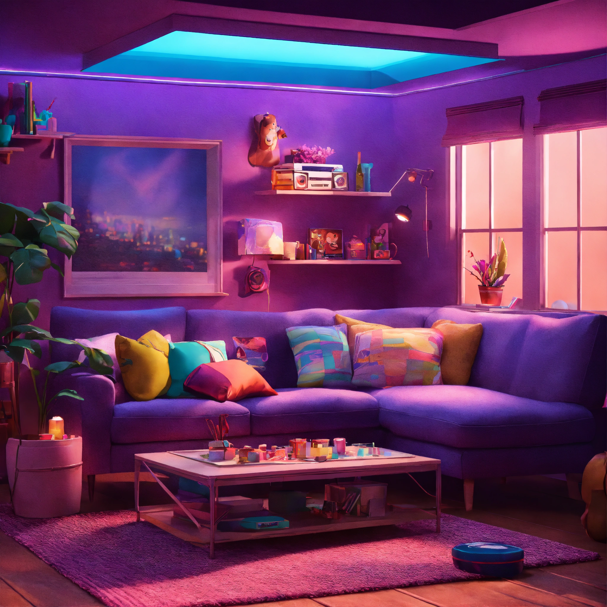Lexica - CGI! Pixar style80's style home interior. house party. no ...