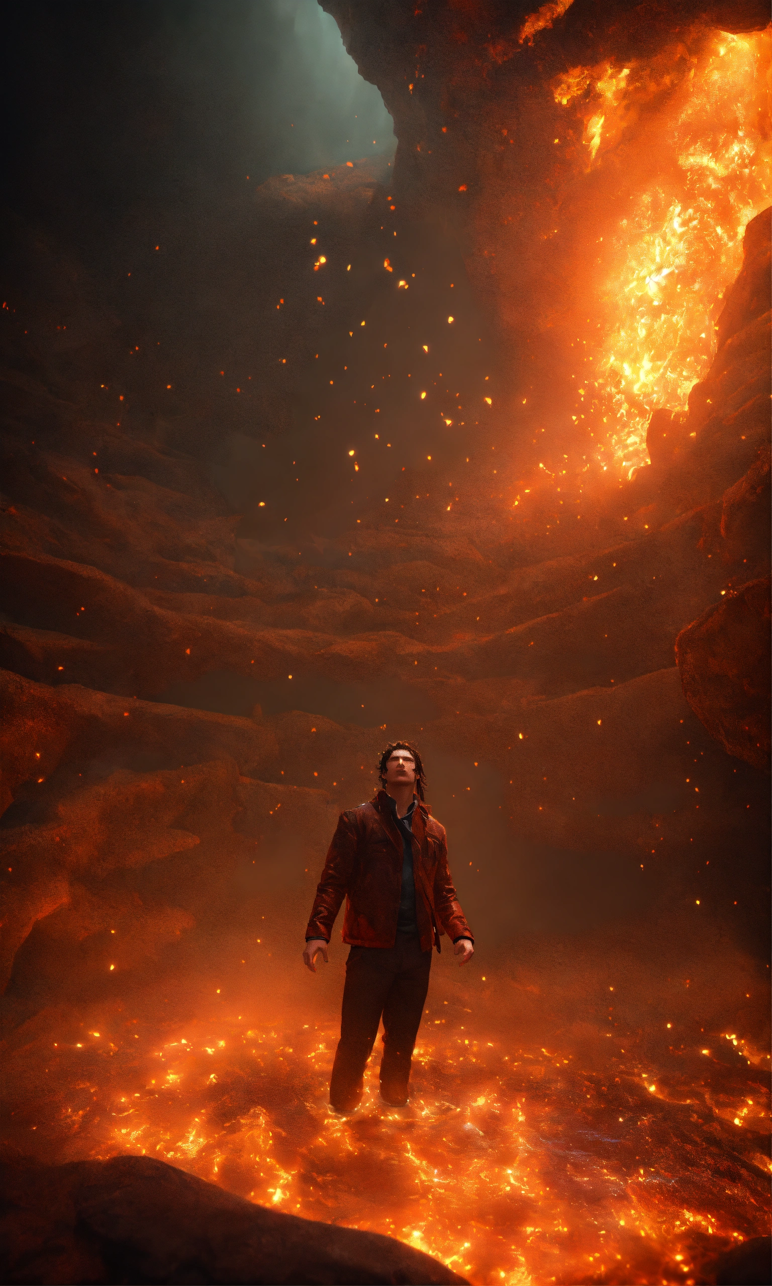 Lexica - A man drowning in hell and there is a hand extended to him ...