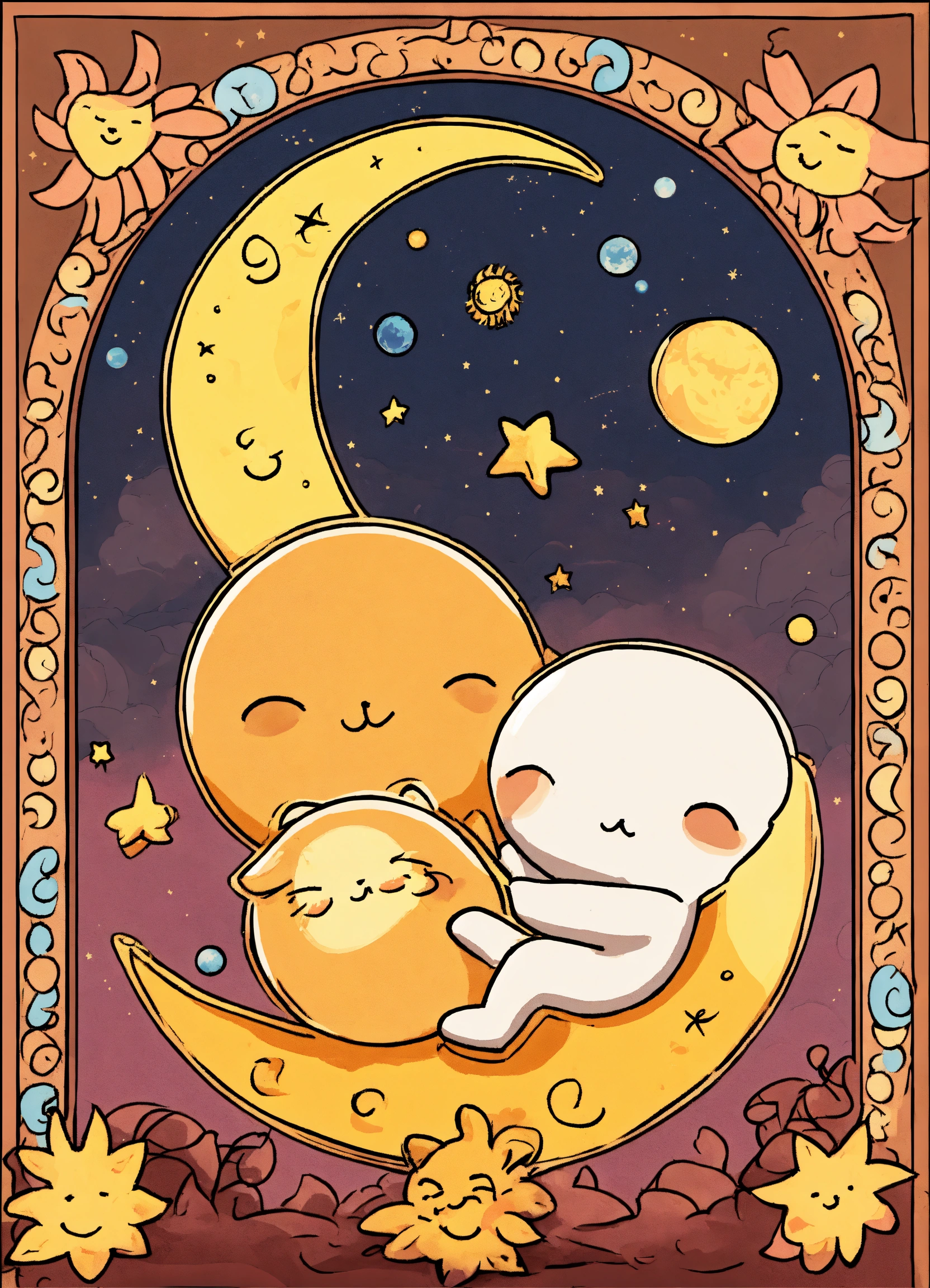 Lexica - A cute drewwh when Star, Moon and Sun hugging each other