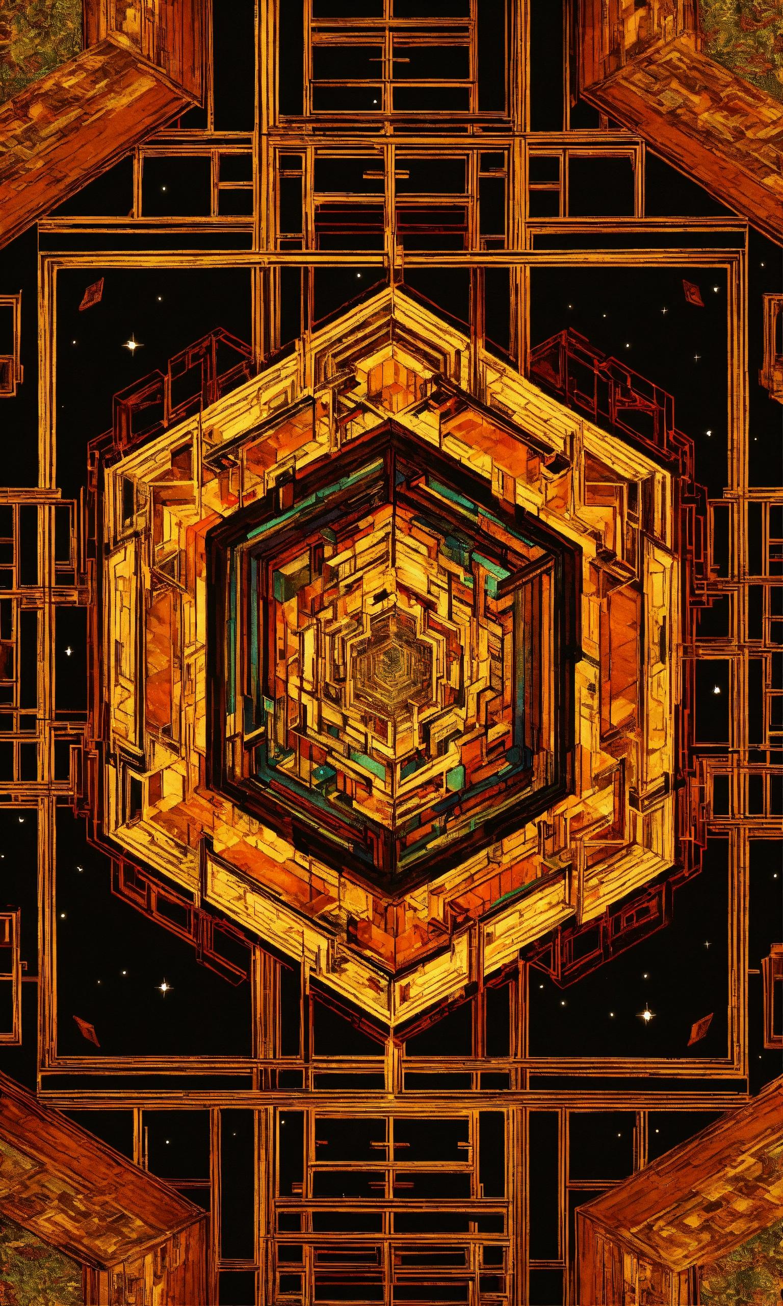 Lexica - Taoist monk tesseract fractal three point perspective swastica