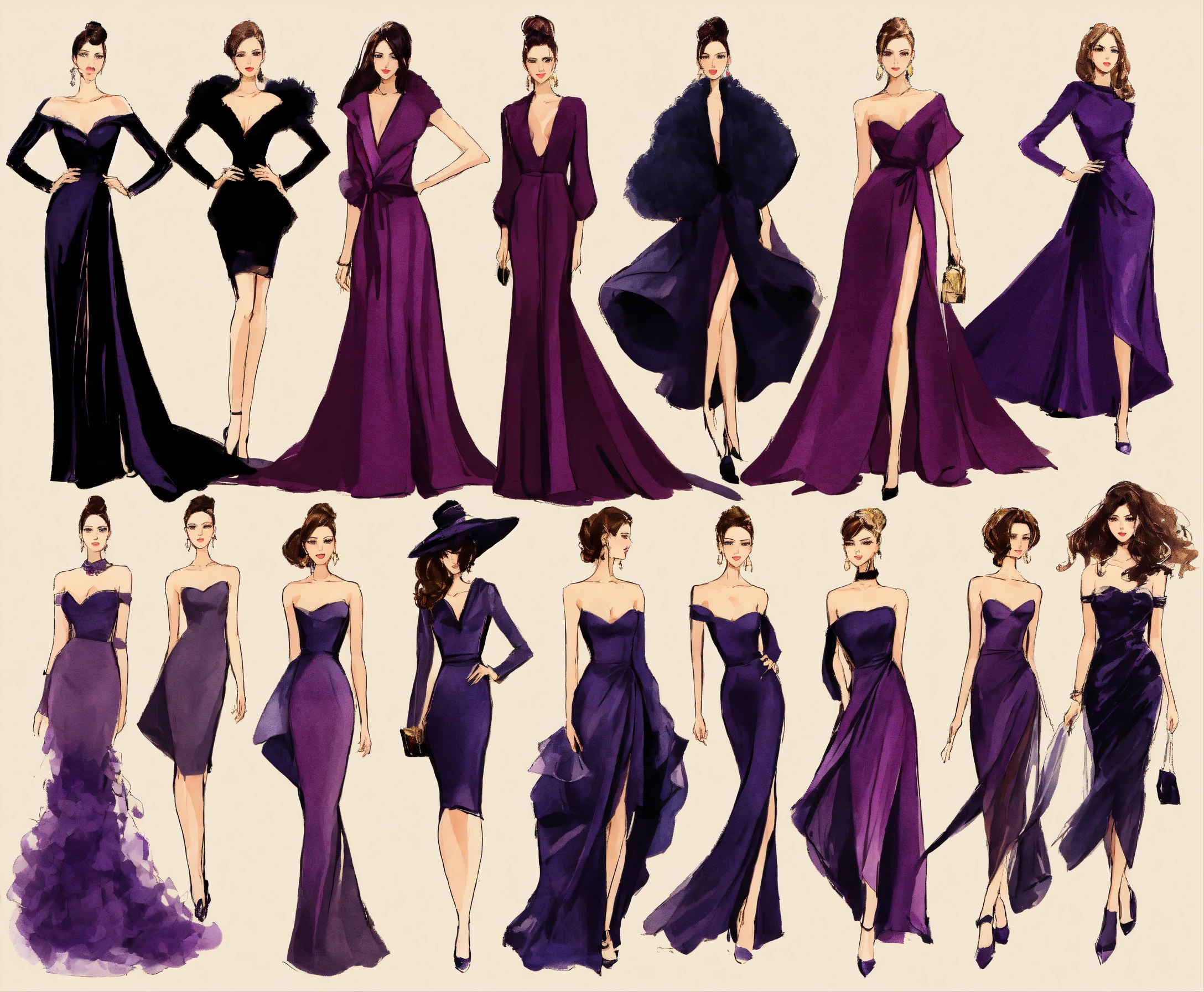 Lexica - Fashion illustrations, 12 different designs, rough sketches ...