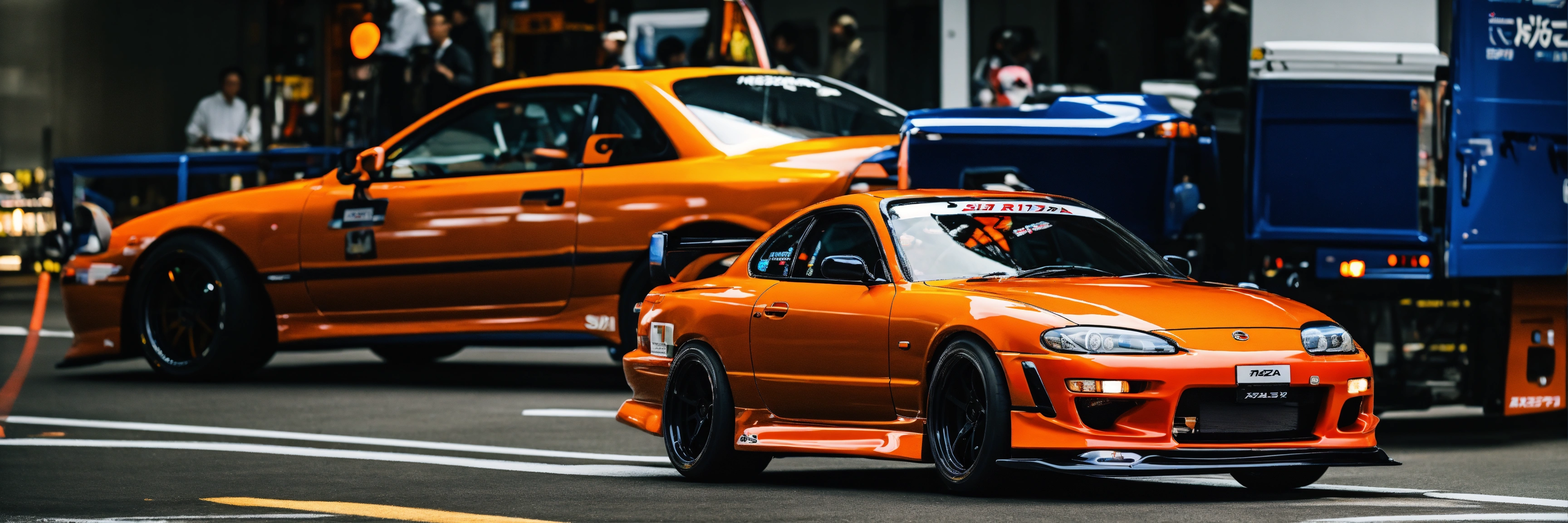 Lexica - A colorful orange Nissan Silvia S15 with a wide-body kit ...