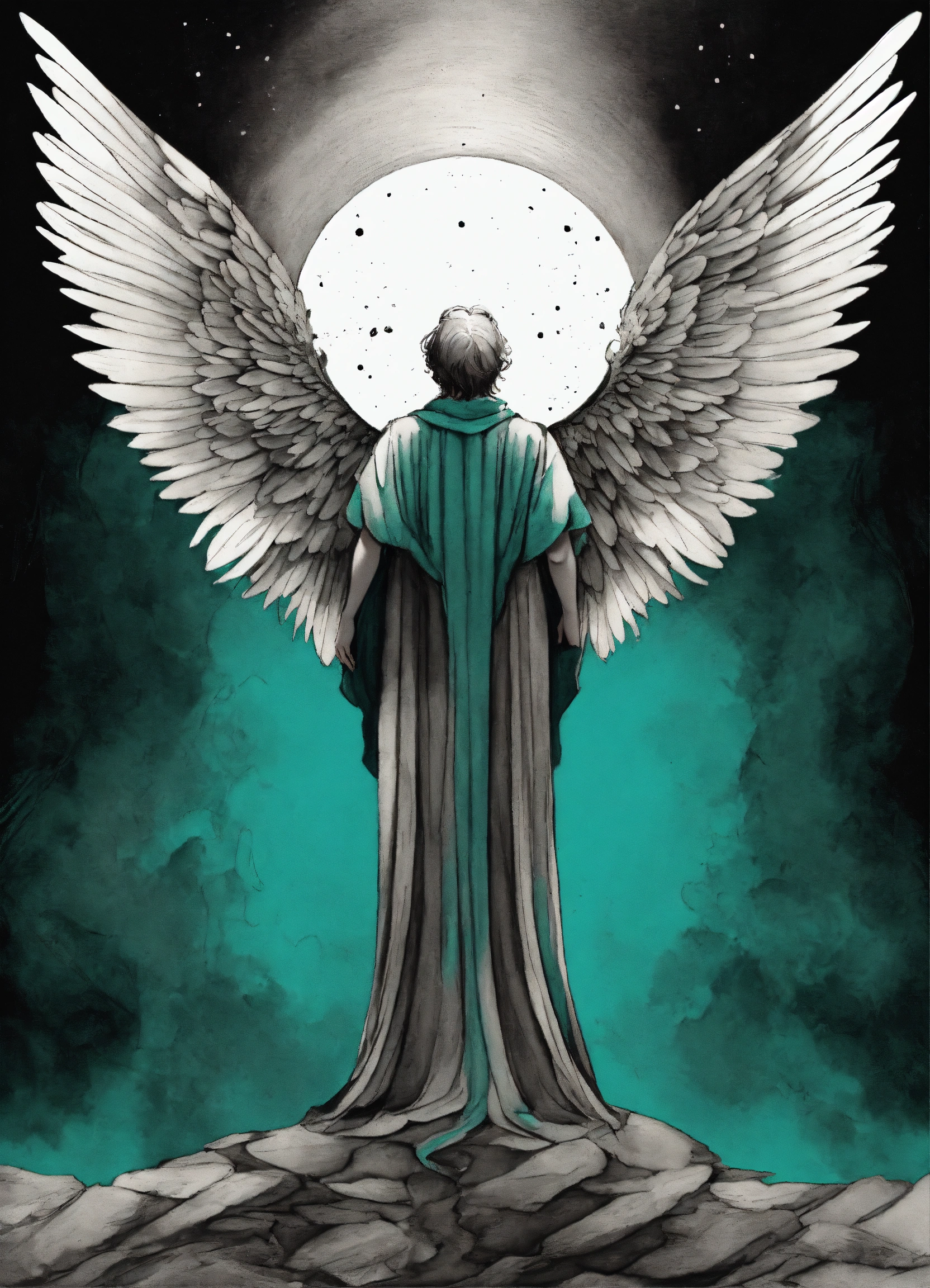Lexica - INK DRAWING MYSTICAL and magical biblical Angel from the back ...