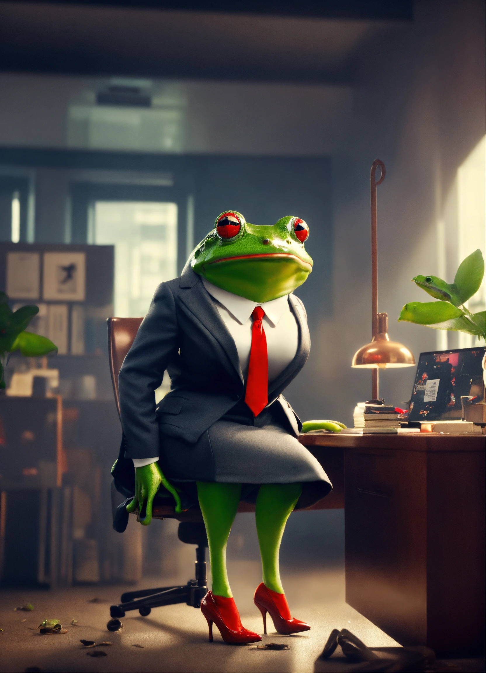 Lexica - Cute lady frog in office suit high heels red lips with long ...