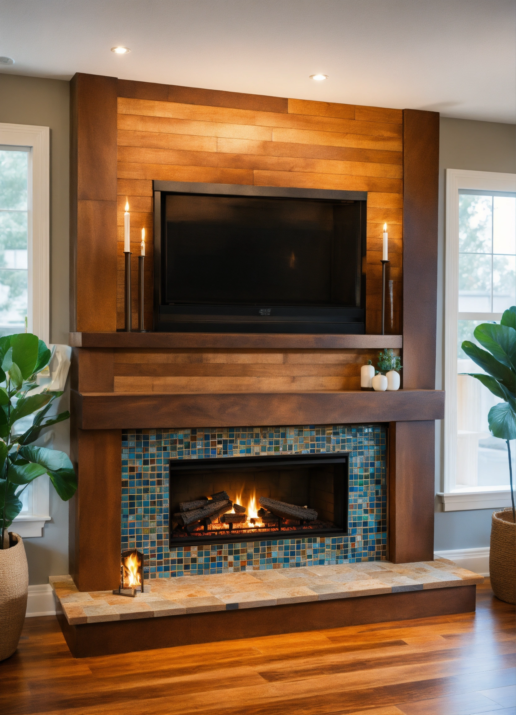 Lexica - A floating mantle over a fireplace, real wood with a medium ...