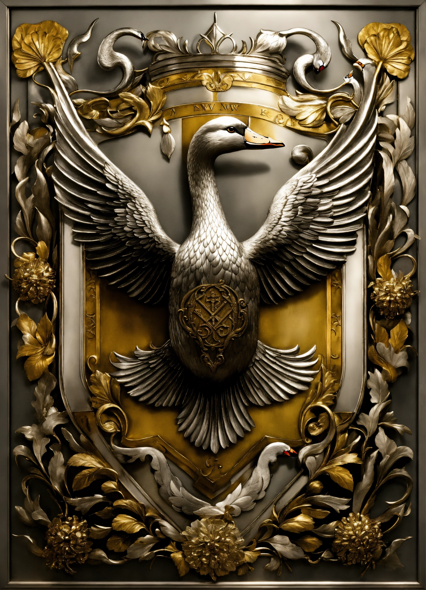 Lexica - Heraldry coat of arms for a swan, art neavou, silver swan