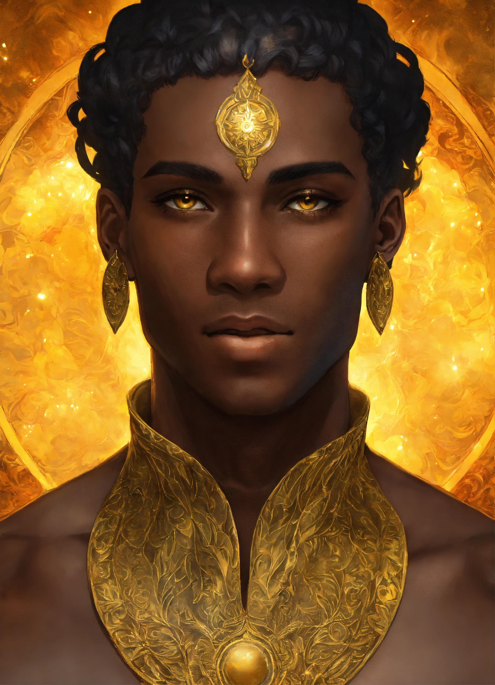 Lexica - A black male sun elf, caramel skin, hazel eyes, medium wavy ...