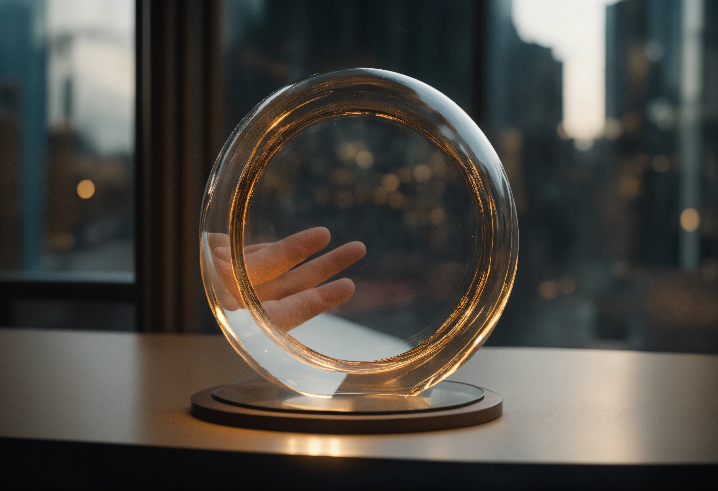 Lexica - Hands clear looking through ultra thin glass circle, future ...
