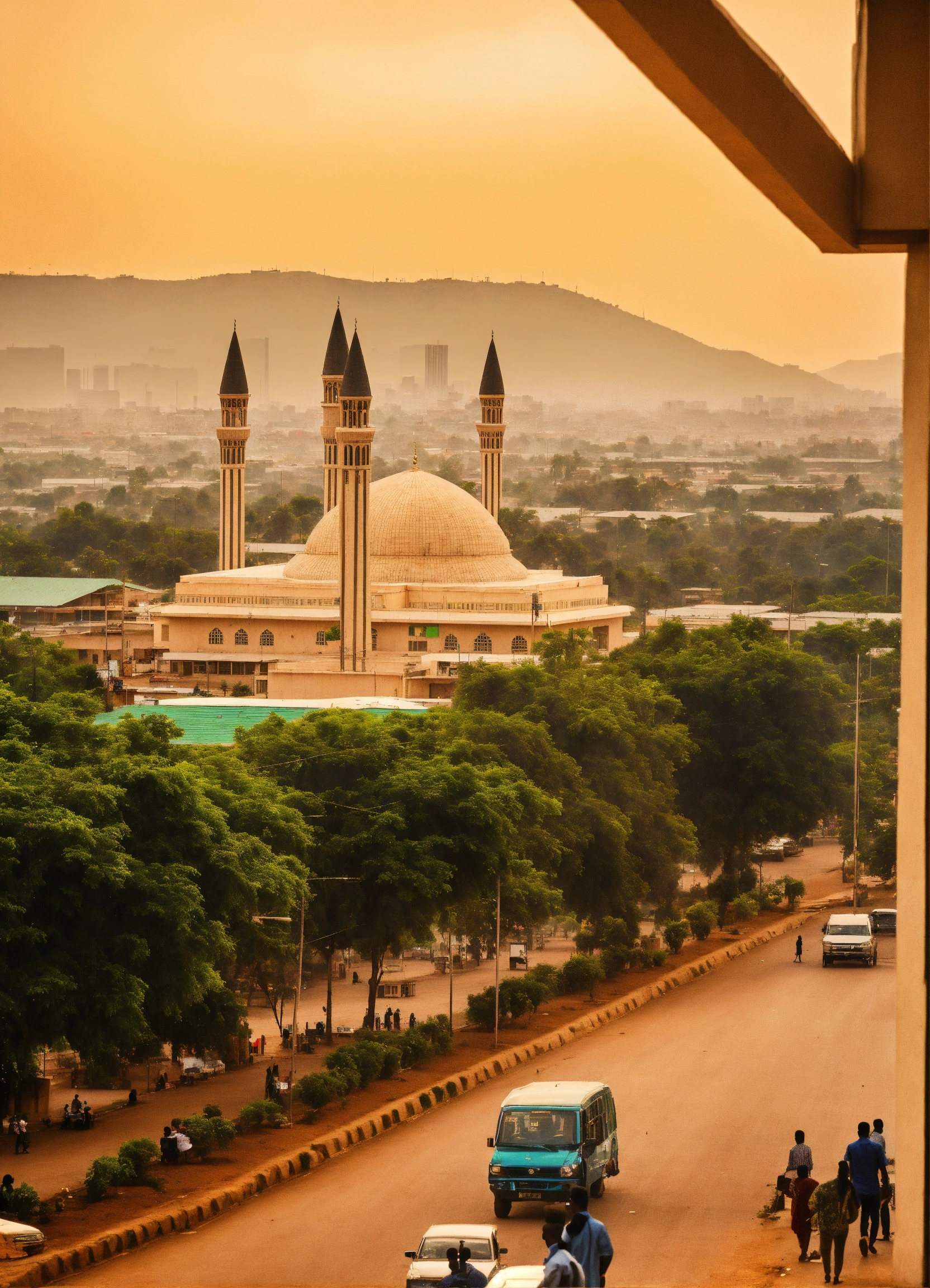 Lexica - Abuja cityscape, include Abuja national mosque at distance ...