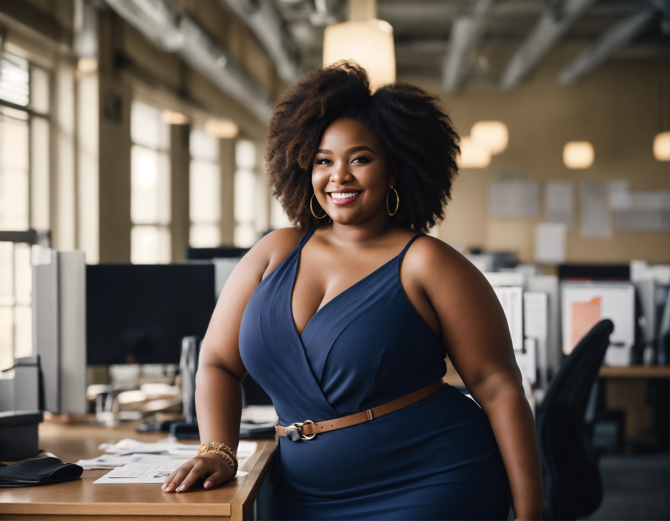 Lexica - Fashion Portrait a plus size black woman, smiling, standing in ...