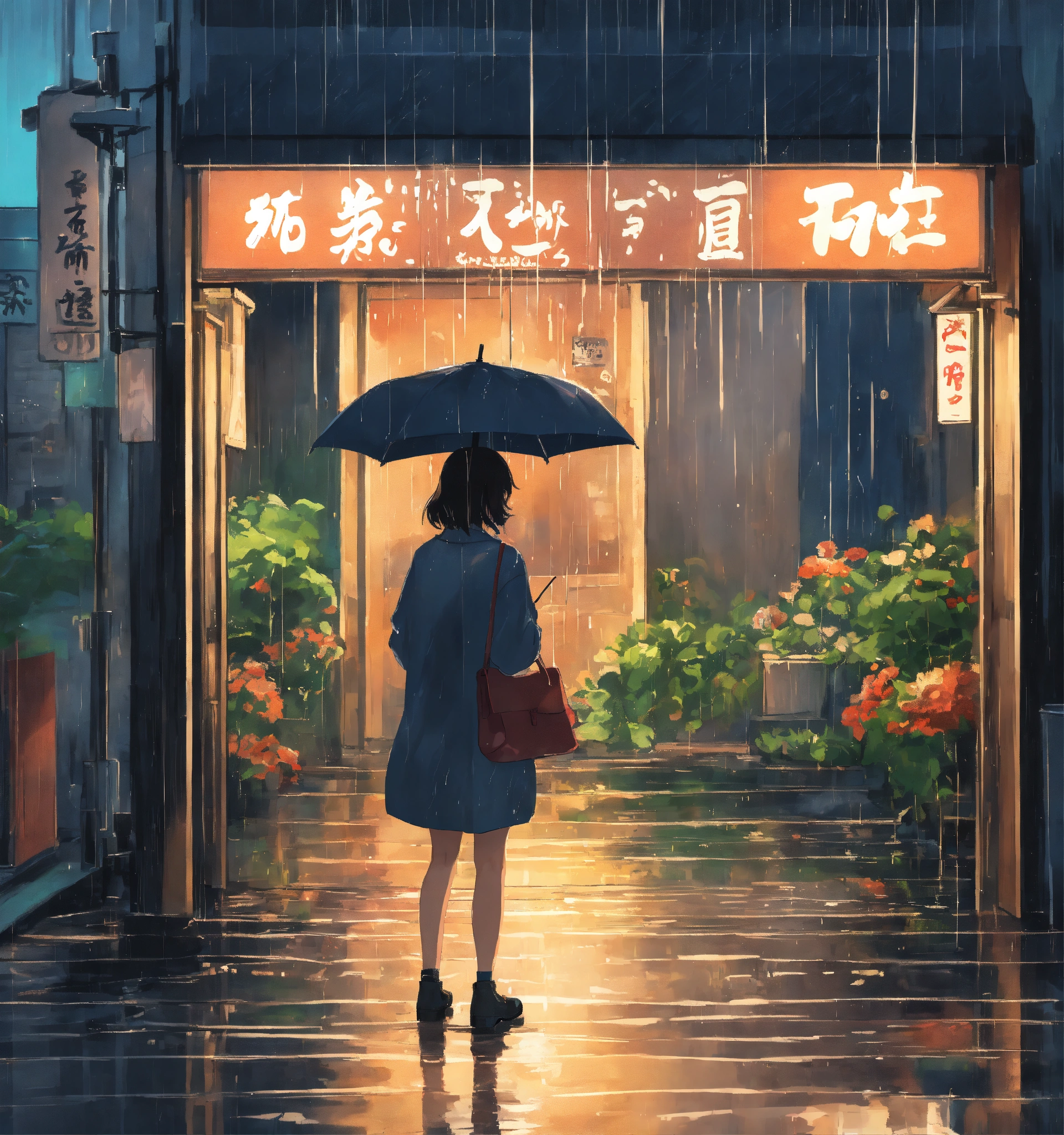 Lexica - 1 woman, beautiful, 25 years old, standing in the rain ...