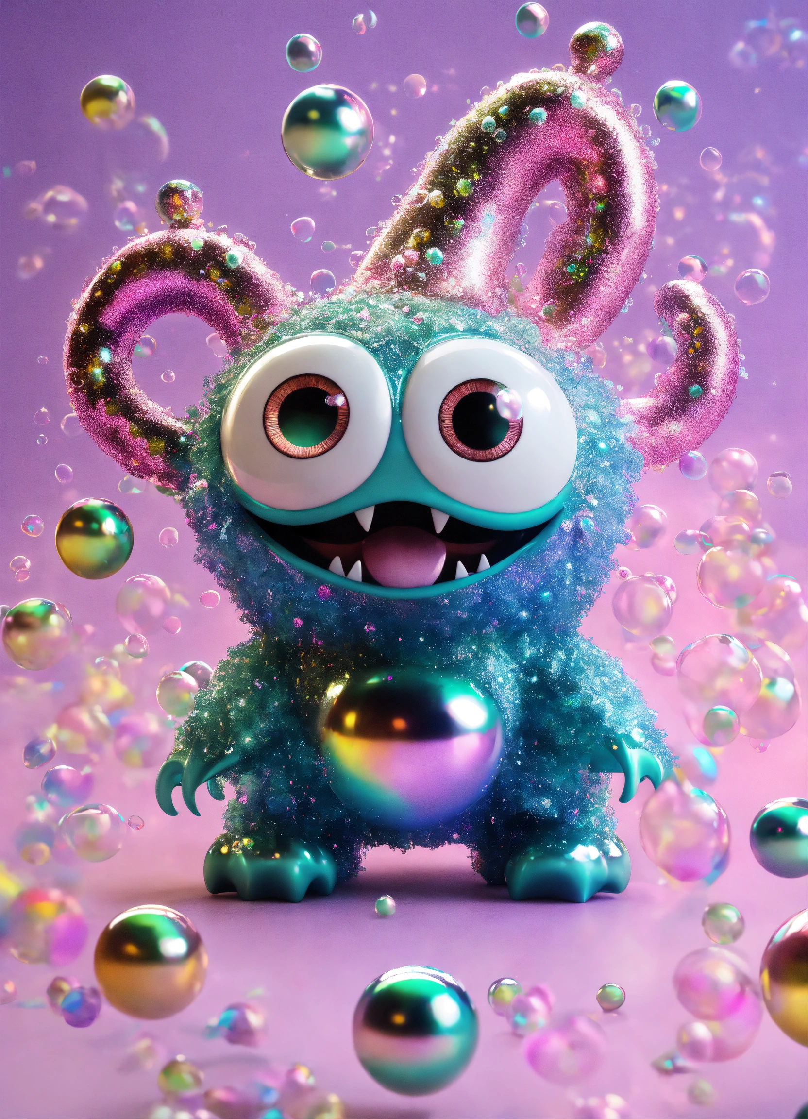 Lexica - Cute 3D bubble monster, in pearly iridescent glittery colour ...