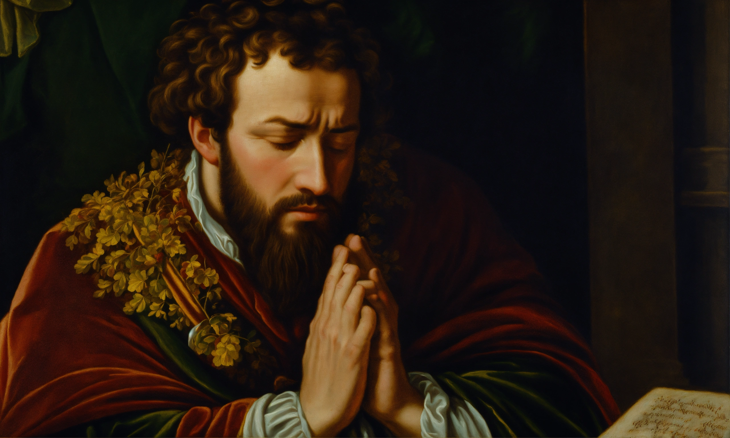 Lexica - Renaissance oil painting of a man praying to god