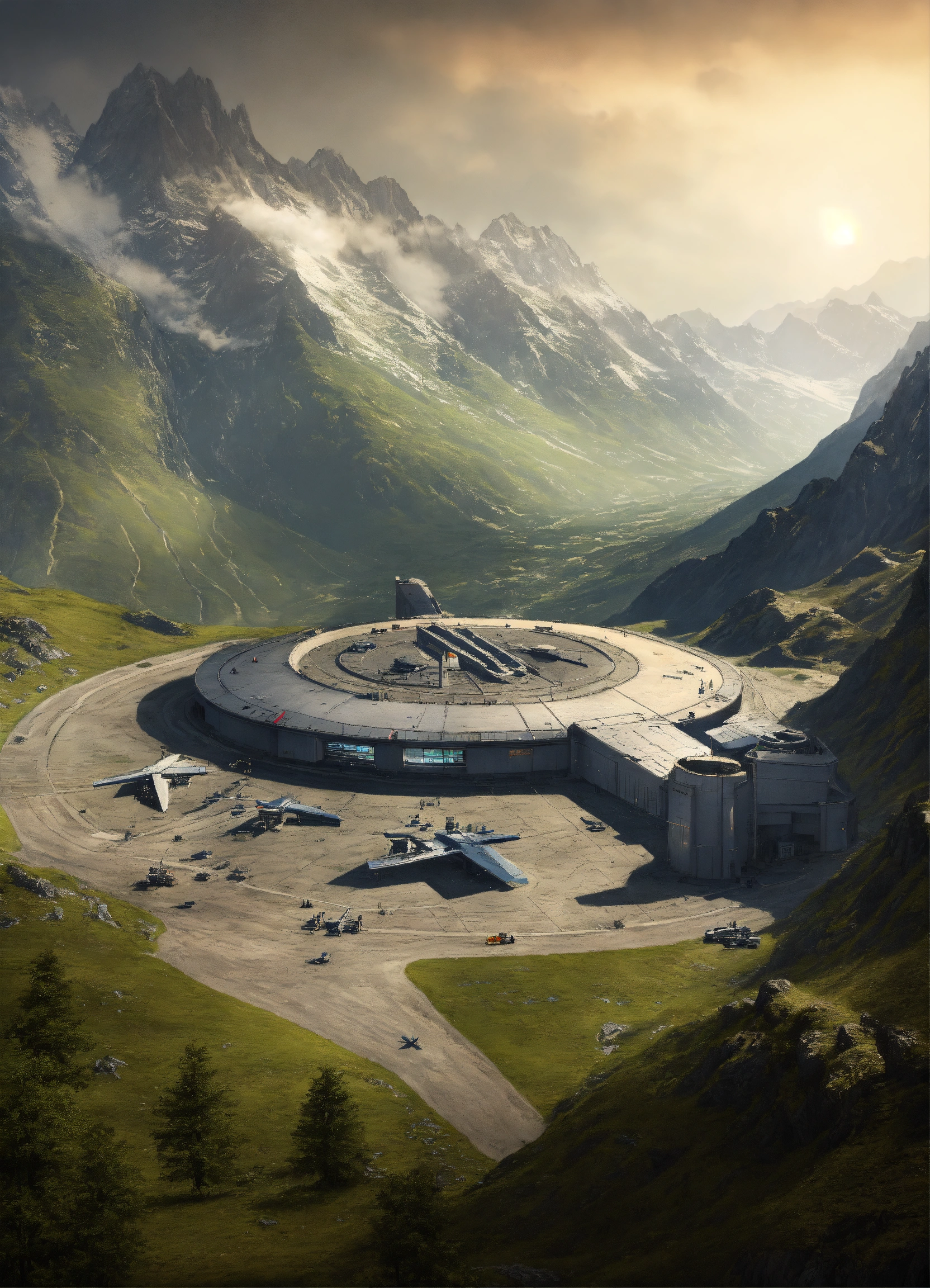 Lexica - Large sci fi german military base, mountains,