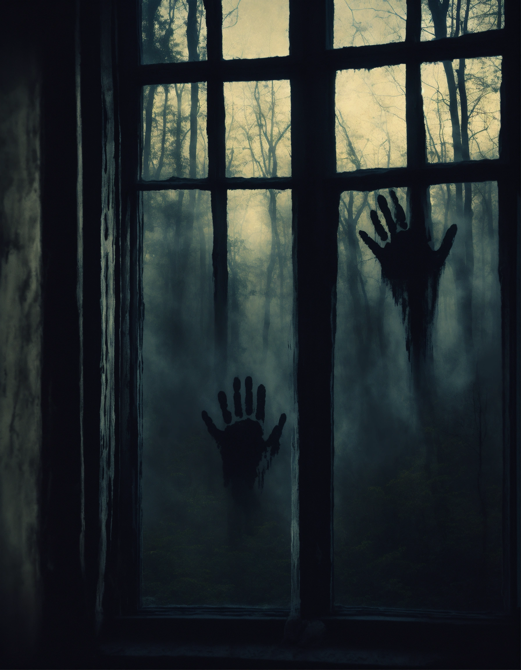 Lexica - Haunted ghost, scary, stalker, dark tones, misty forest, hands ...