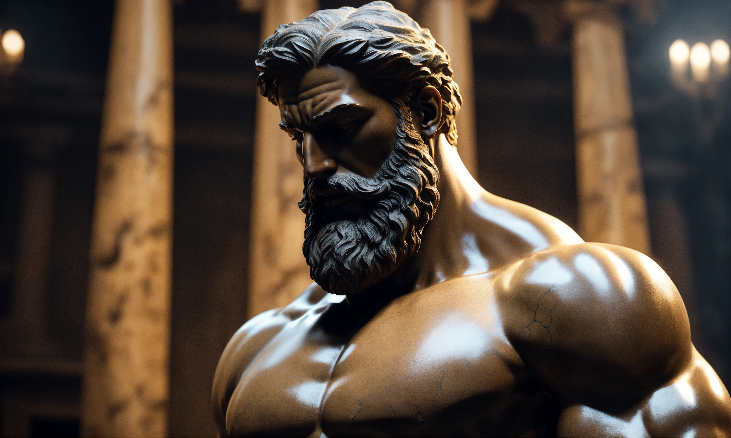 Lexica - A muscular statue of a strong Greek man with a beard and scars ...