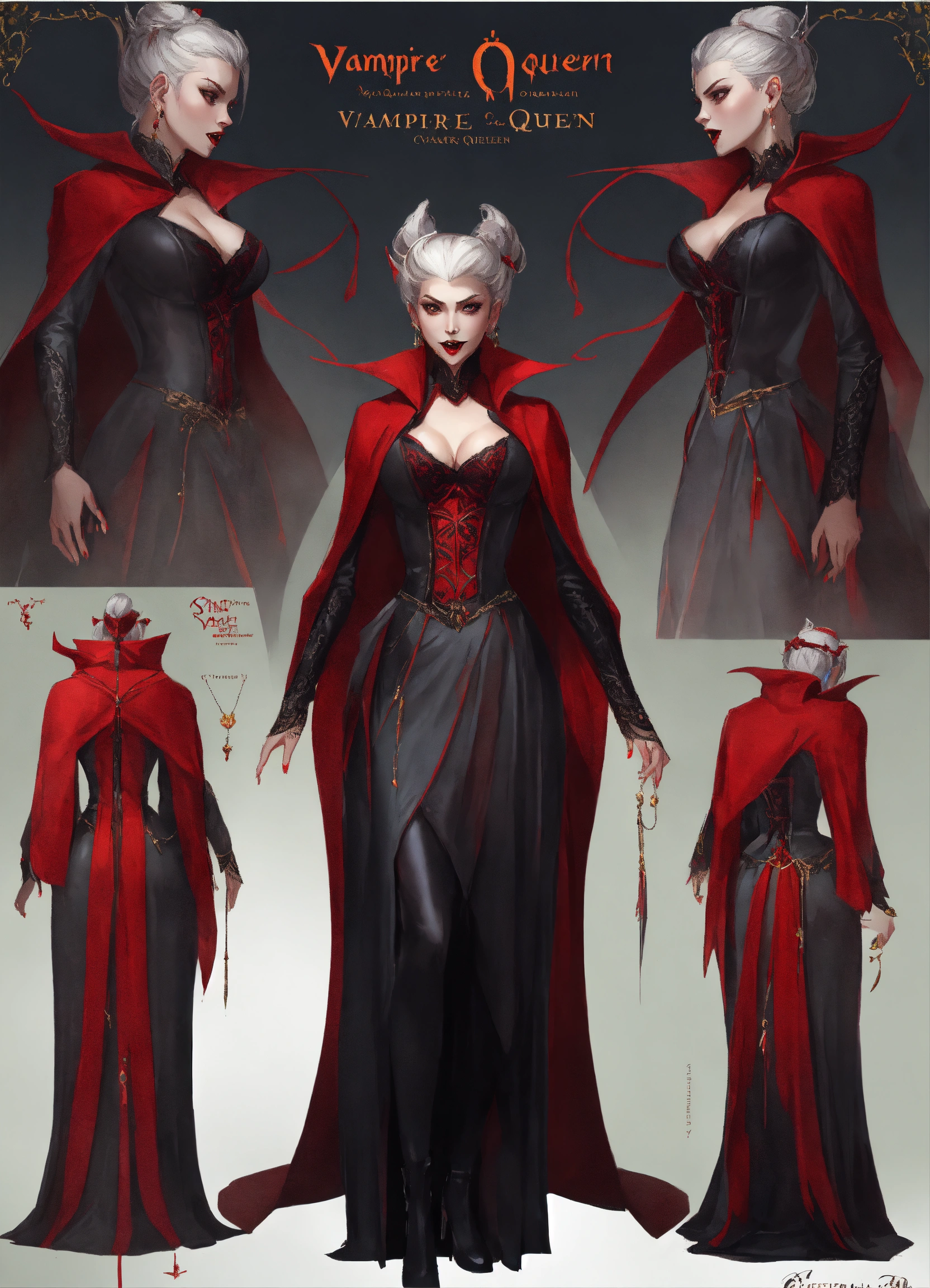 Lexica - Vampire queen evil upset wearing a dress, character sheet ...
