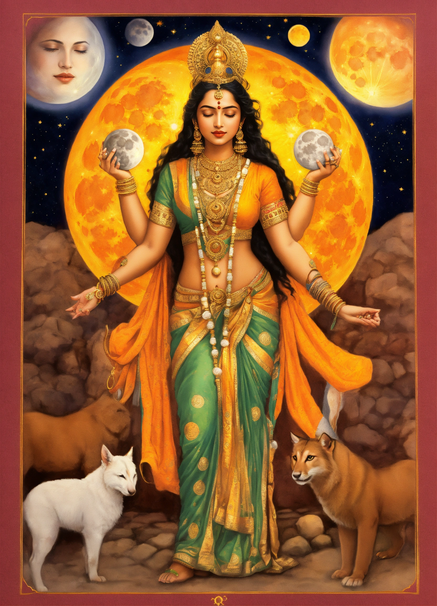 Lexica - Artwork for an oracle card of Lakshmi holding the stages of ...