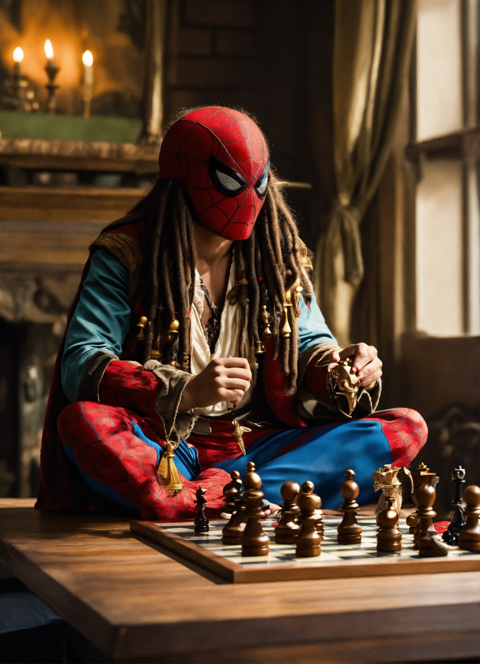 Lexica - Spiderman playing chess with jack sparrow