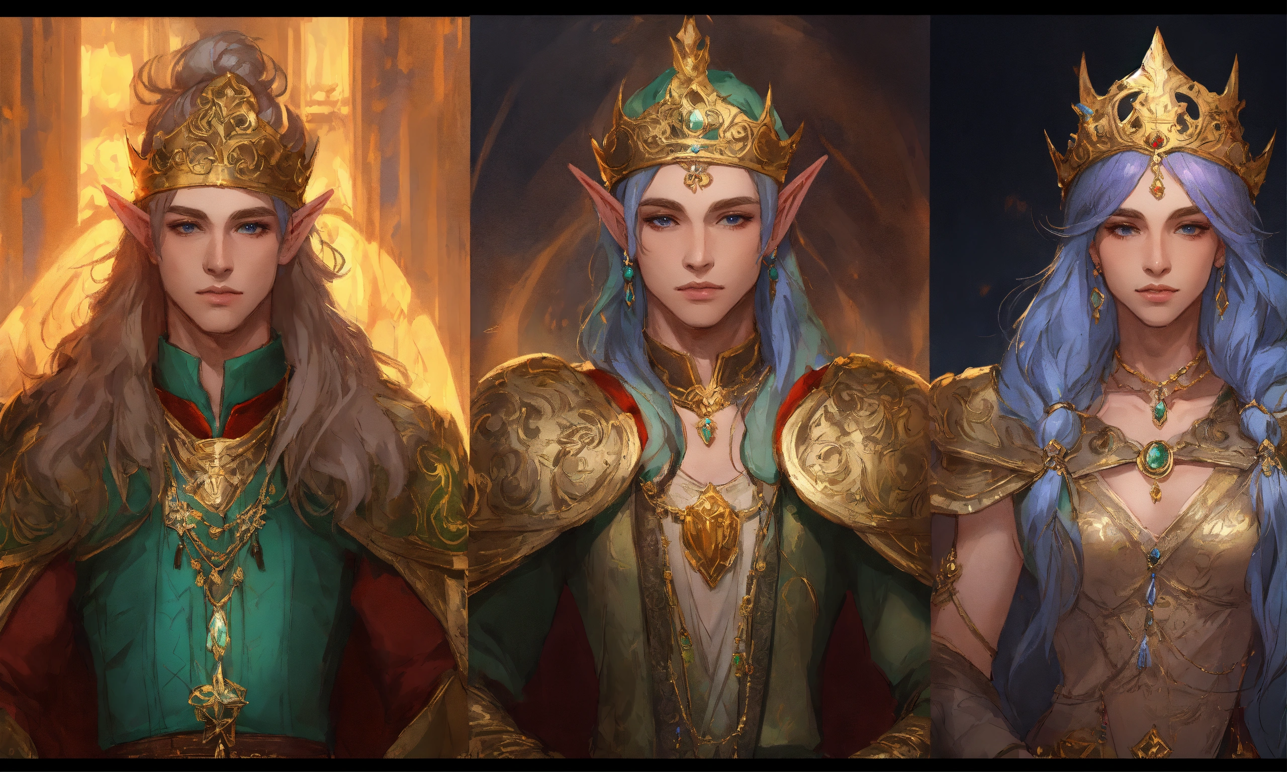 Lexica - Concept art of Elf King, Multiple wearing dresses, wearing ...