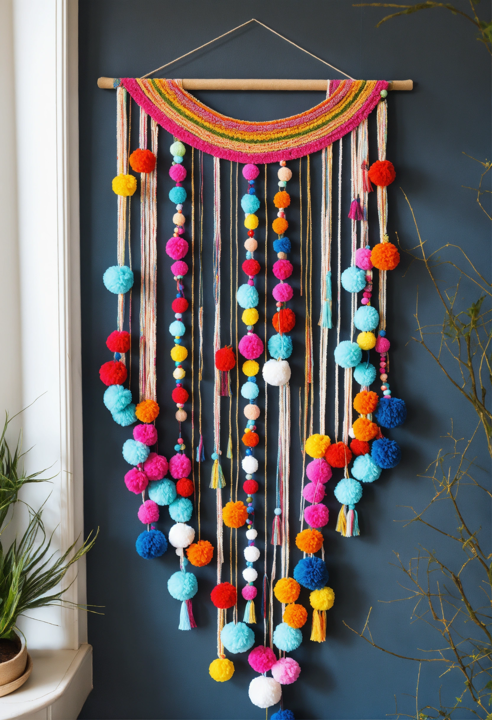 Lexica - WALL hanging decor long strings pom pom colorful