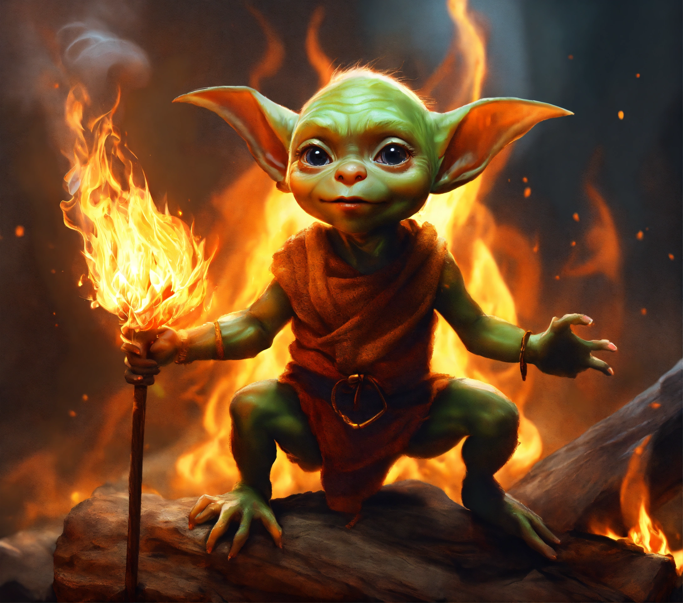 Lexica - Spirit of a baby goblin in fire, digital painting ...