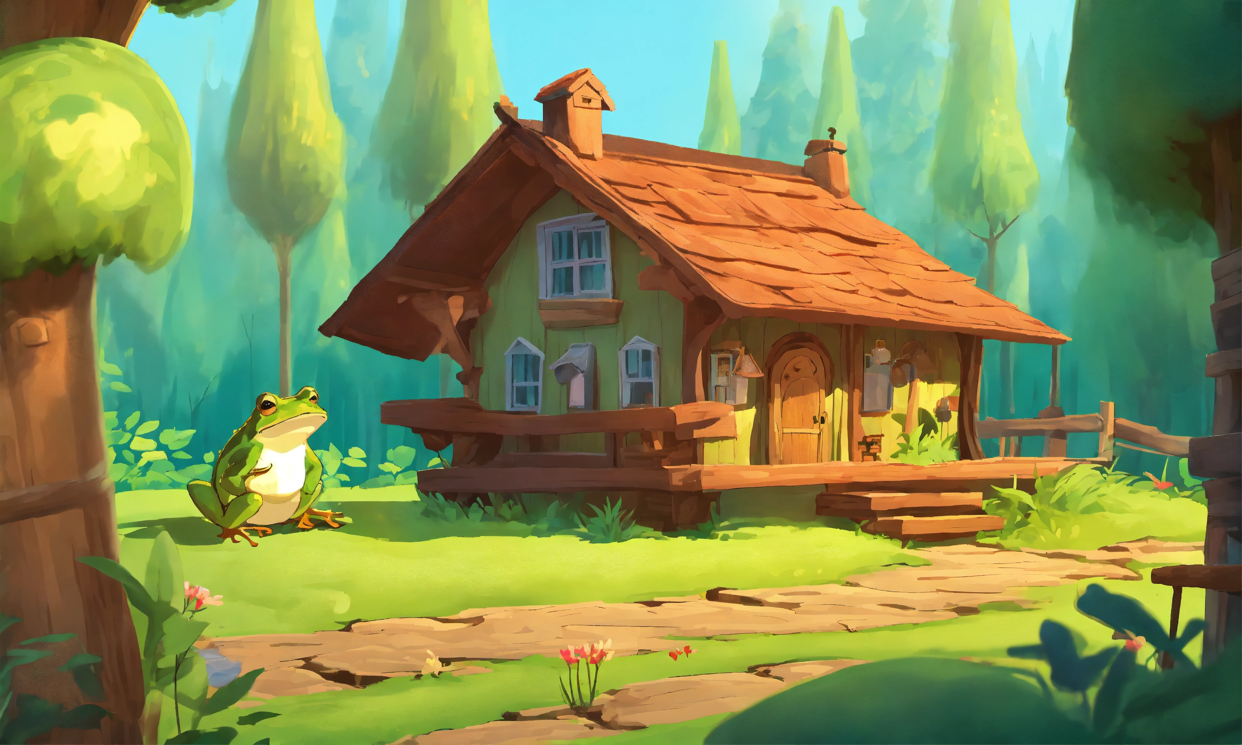 Lexica - Small wooden house on the forest edge. Cartoon style. A giant ...