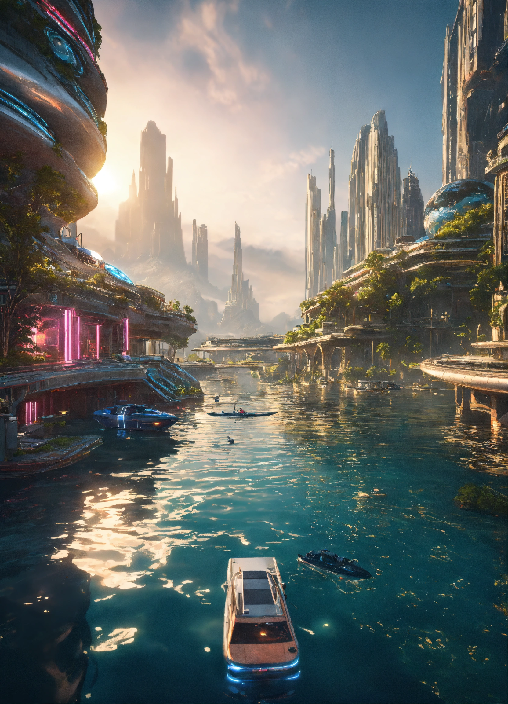Lexica - Alien water planet, futuristic city landscape, flying cars ...