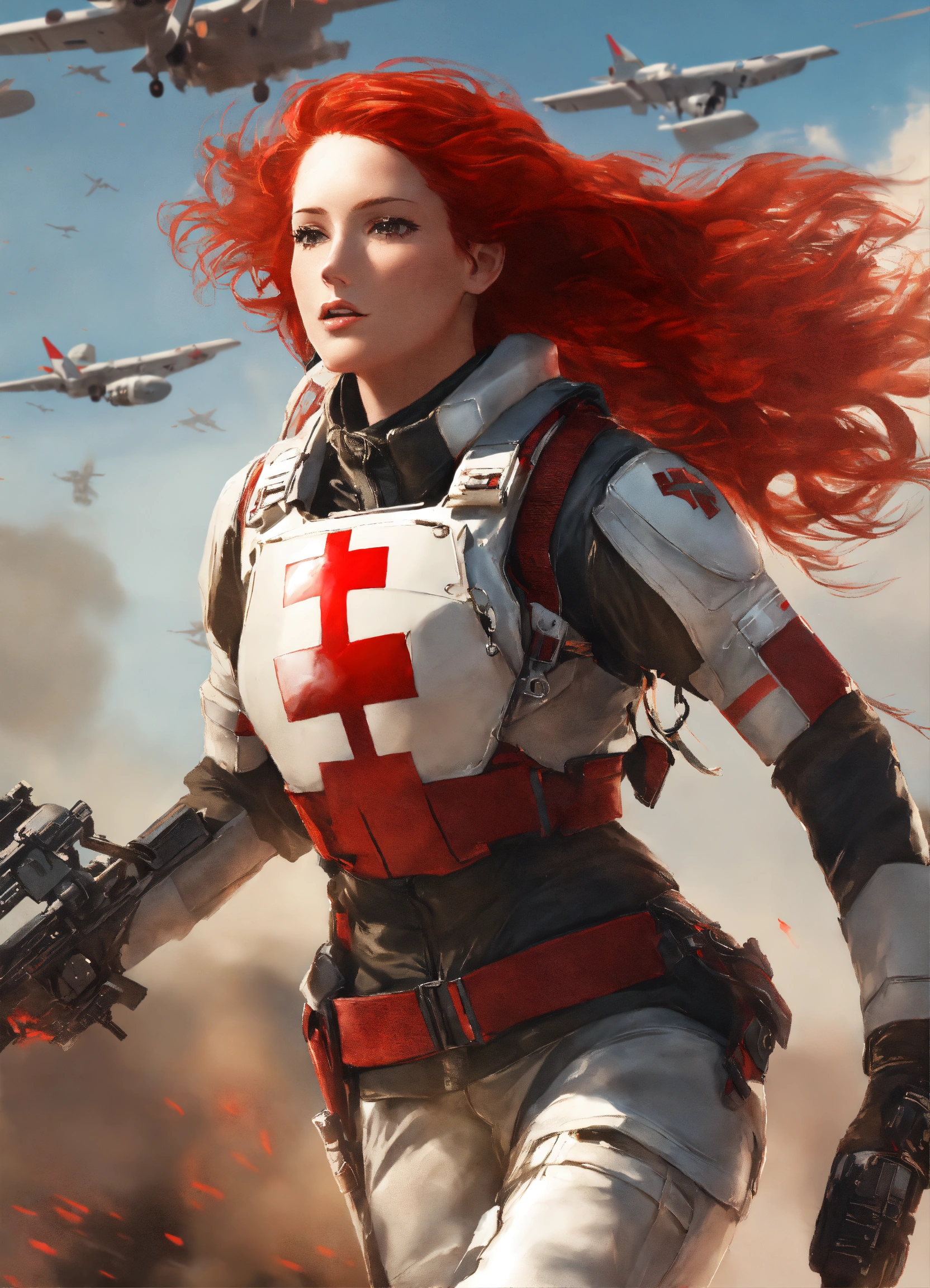 Lexica - Female red hair athletic wearing white metal fighter pilot ...