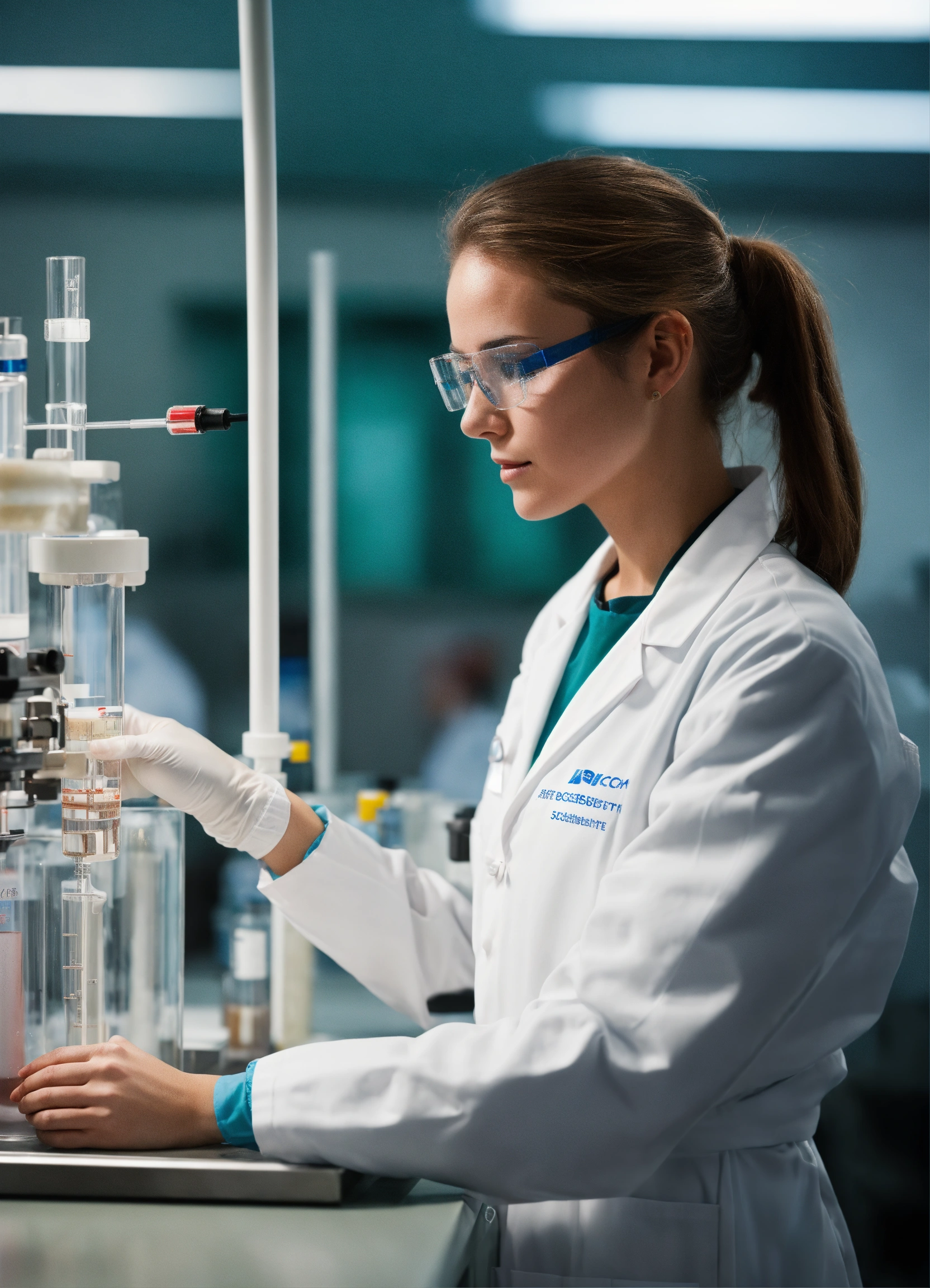 Lexica - Female scientist in a white labcoat working on a benchtop ...