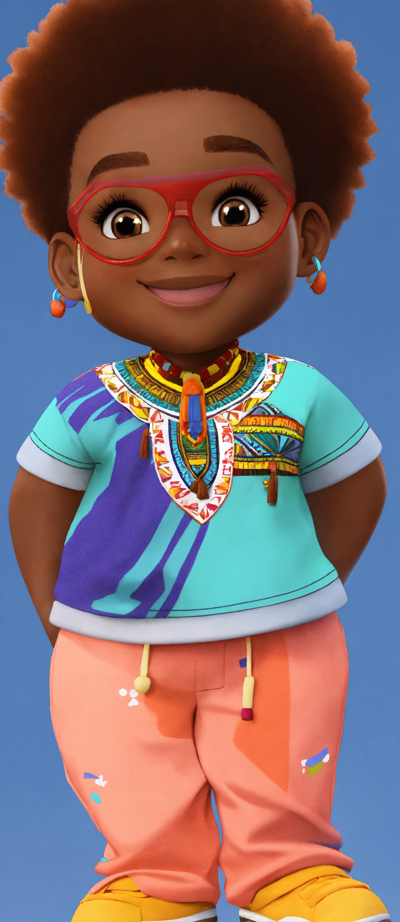 Lexica - 4K cartoon, wearing vivid dashiki, smiling.
